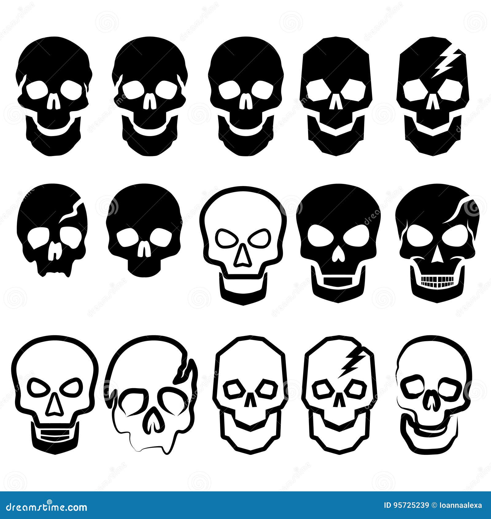 A Set of Black and White Simple Skulls Stock Vector - Illustration of ...