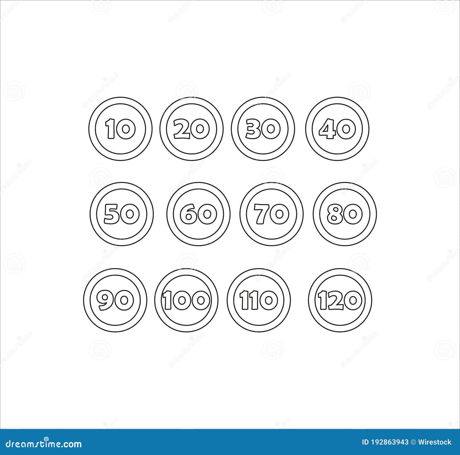 Set of Black and White Speed Limit Sign Icons Stock Illustration ...