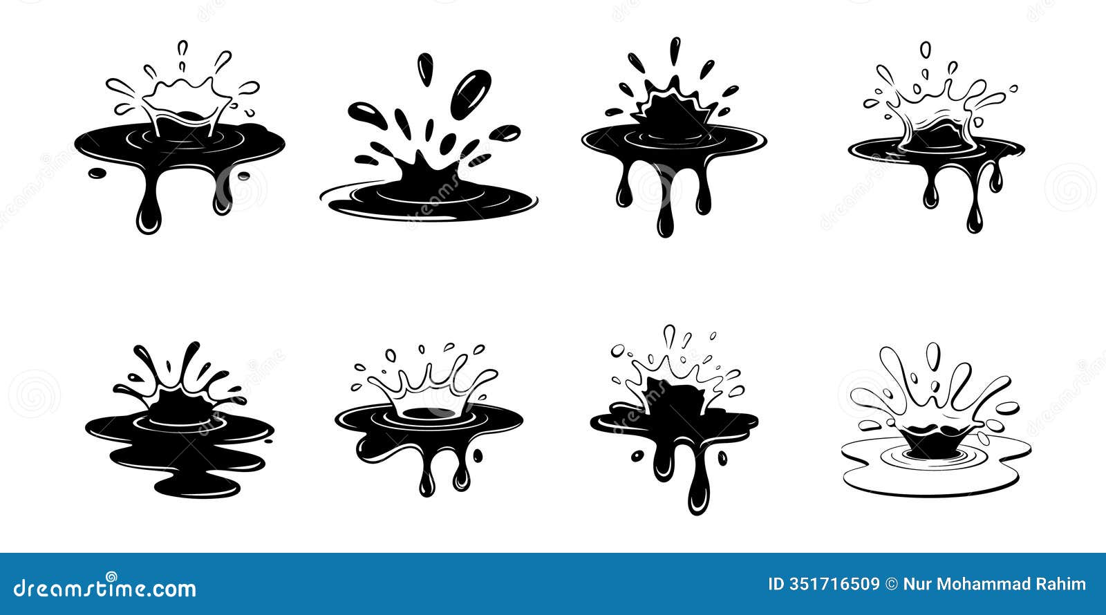 Set of Black and White Splash and Drip Vector Illustrations Stock ...