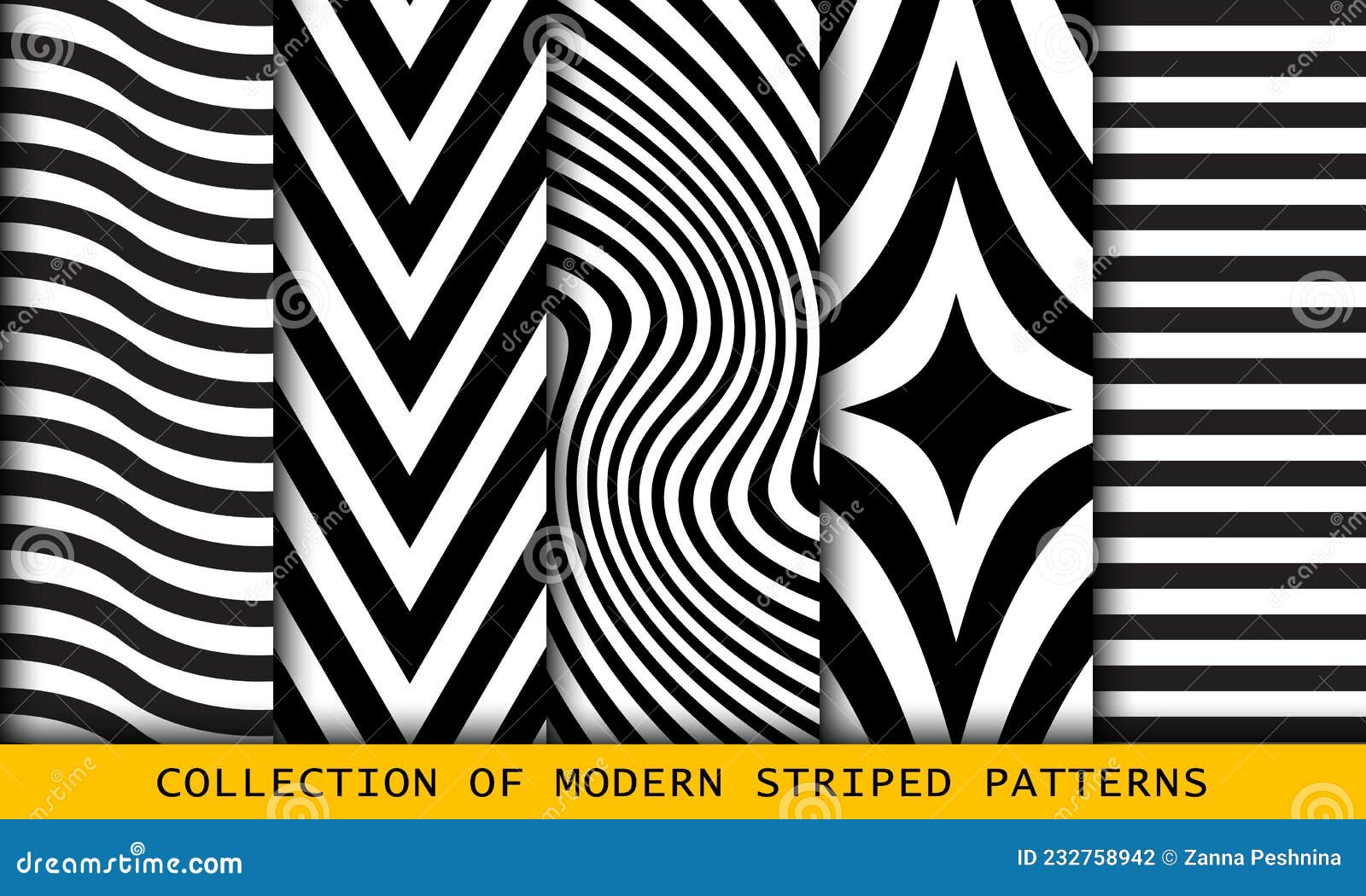 Set of Black and White Striped Patterns, Textures. Stock Vector ...
