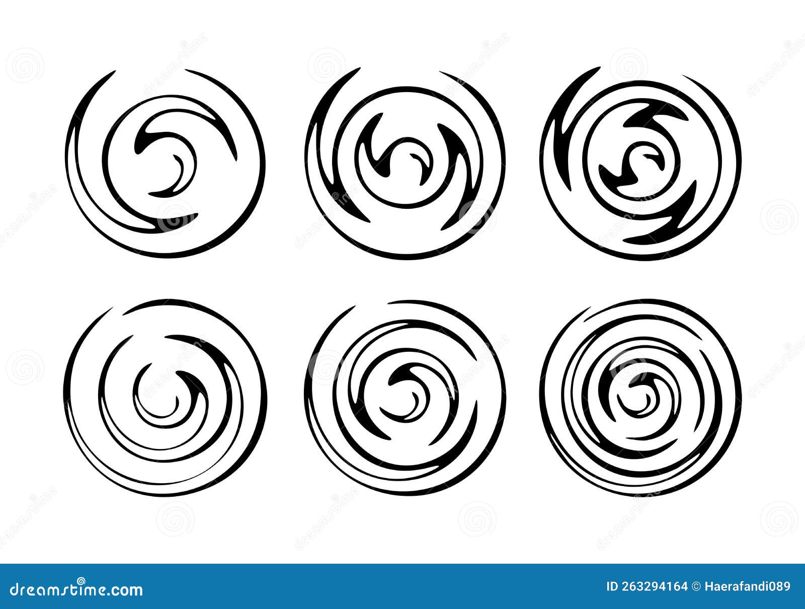 Set of Black White Swirl Spiral Abstract Elements on White Background ...