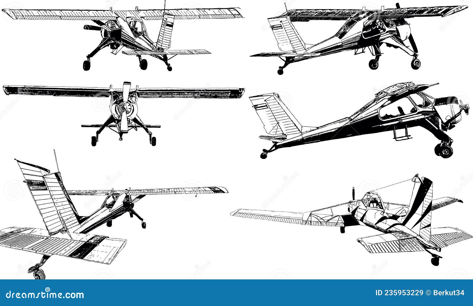 A Set of Black-and-white Vector Drawings of Small Aircraft Stock Vector ...