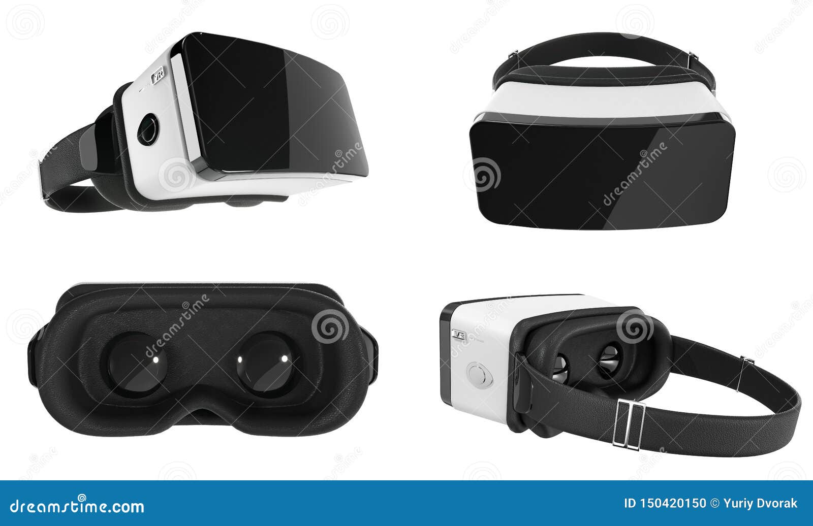 Set of Black and White VR Virtual Reality Headset Isolated on White ...
