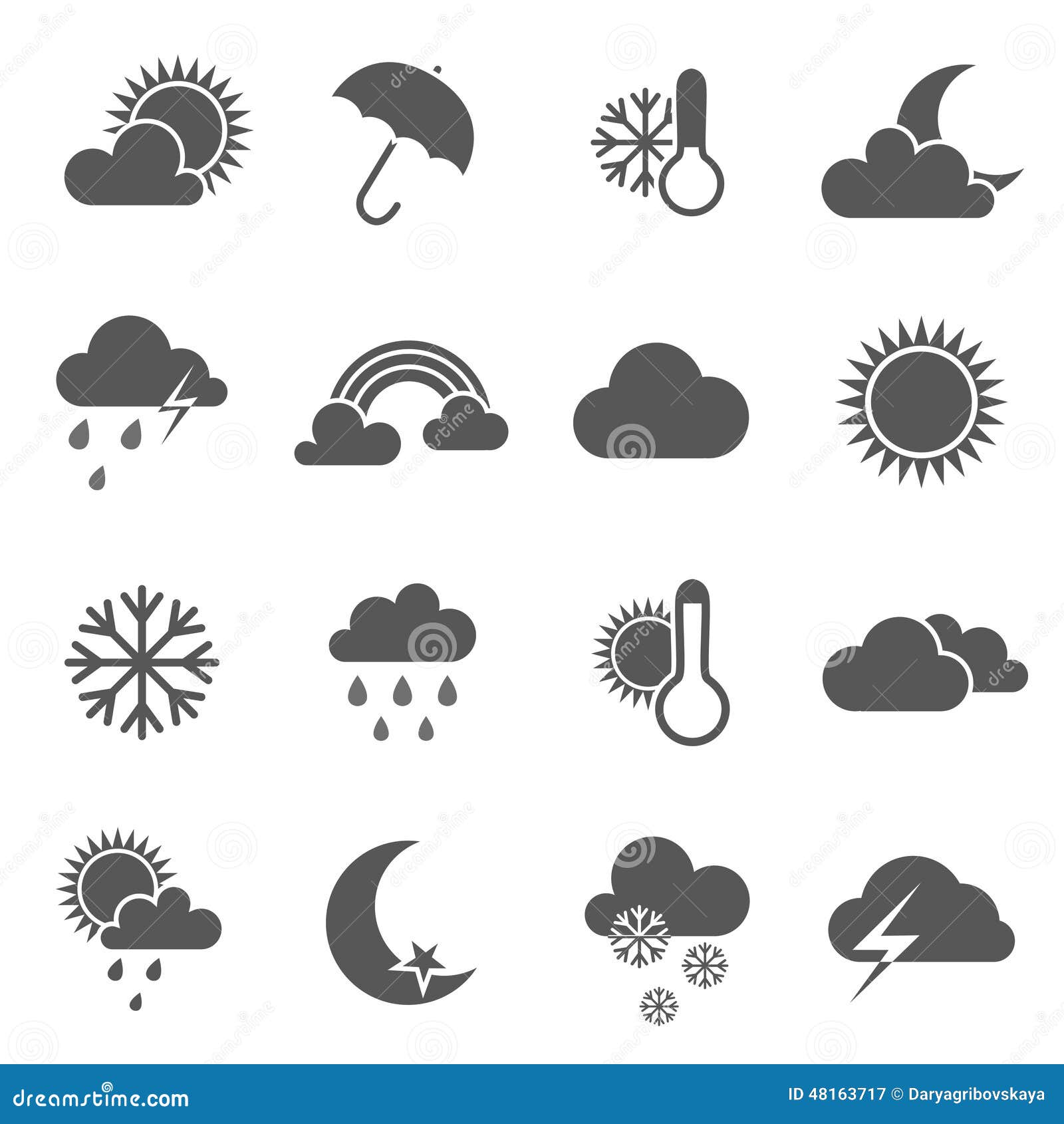 Set of Black and White Weather Icons Stock Vector - Illustration of ...