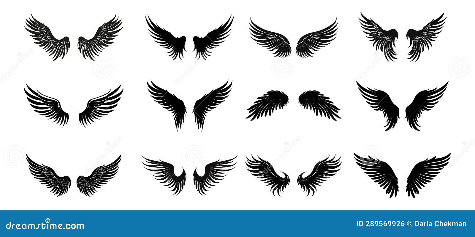 Set of Black Wings Icons. Badges with Wings. Collection Badges with ...