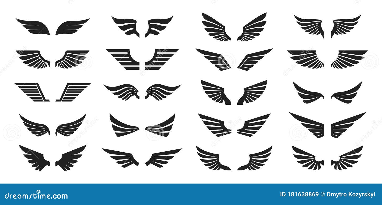 Wings Badges. Flying Emblem, Eagle Bird Wing And Winged Frame Vector ...