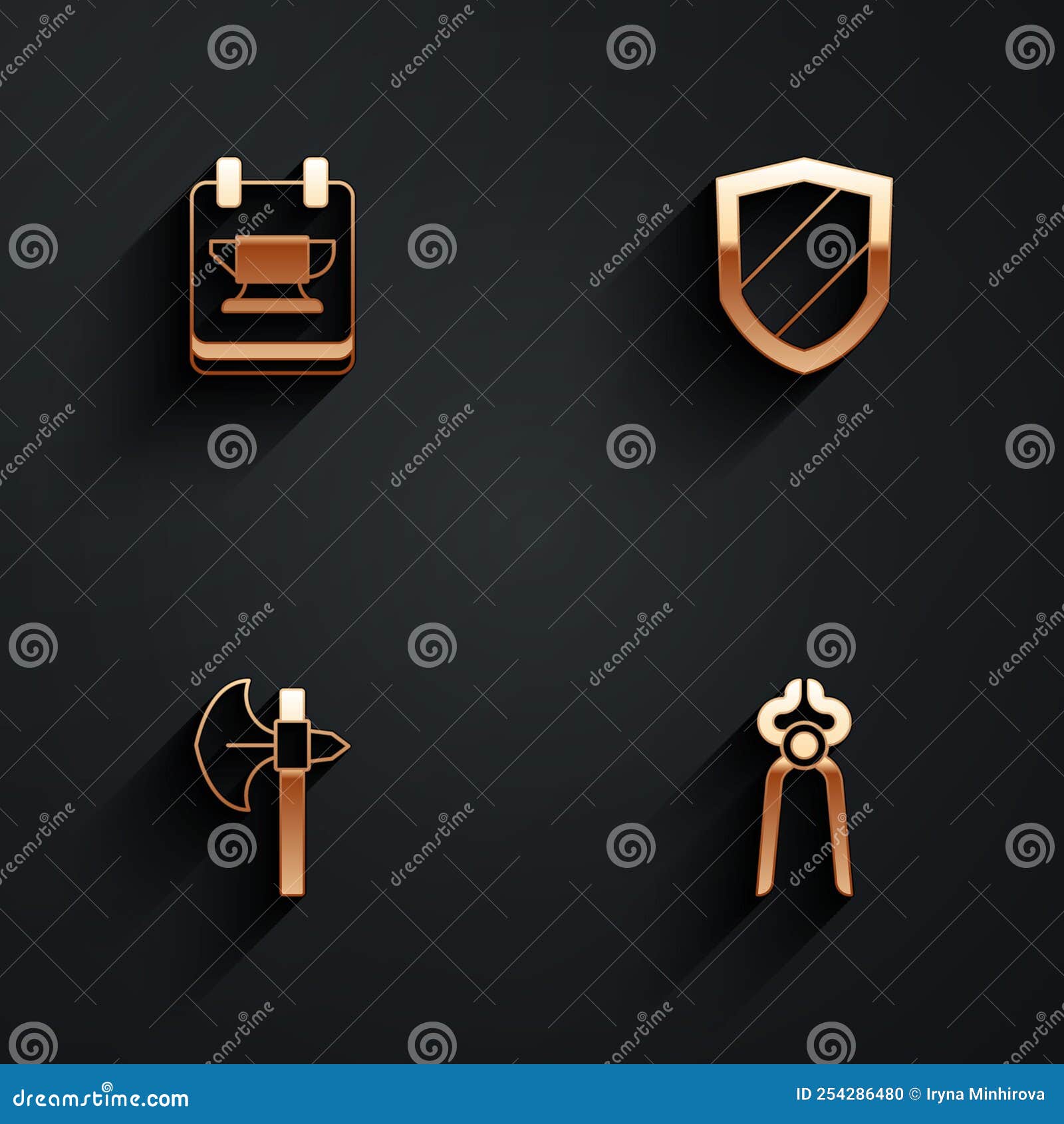 Set Blacksmith Anvil Tool, Shield, Medieval Axe and Pliers Icon with ...