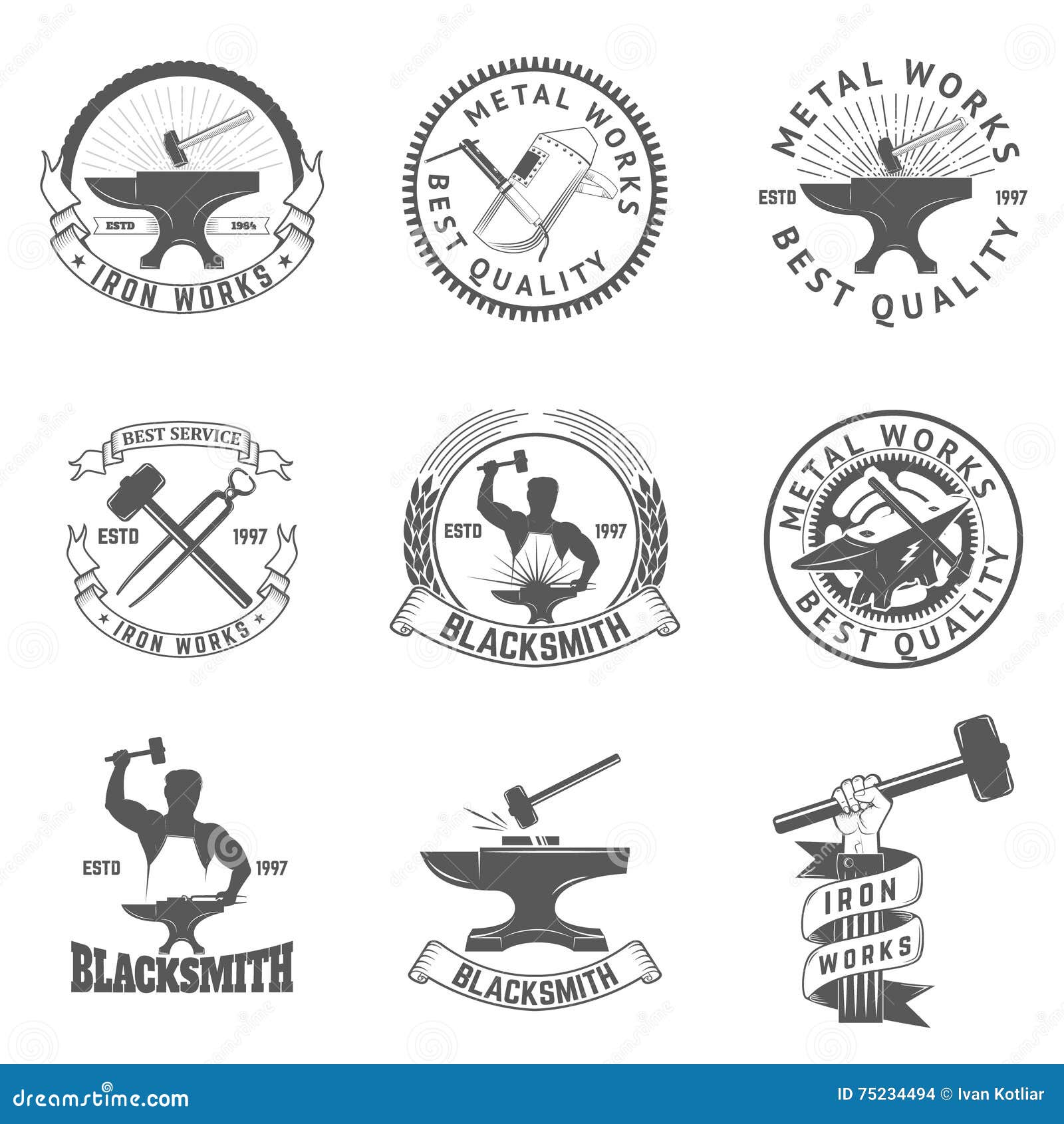 Set of Blacksmith, Iron Works Labels, Badges and Design Elements Stock ...