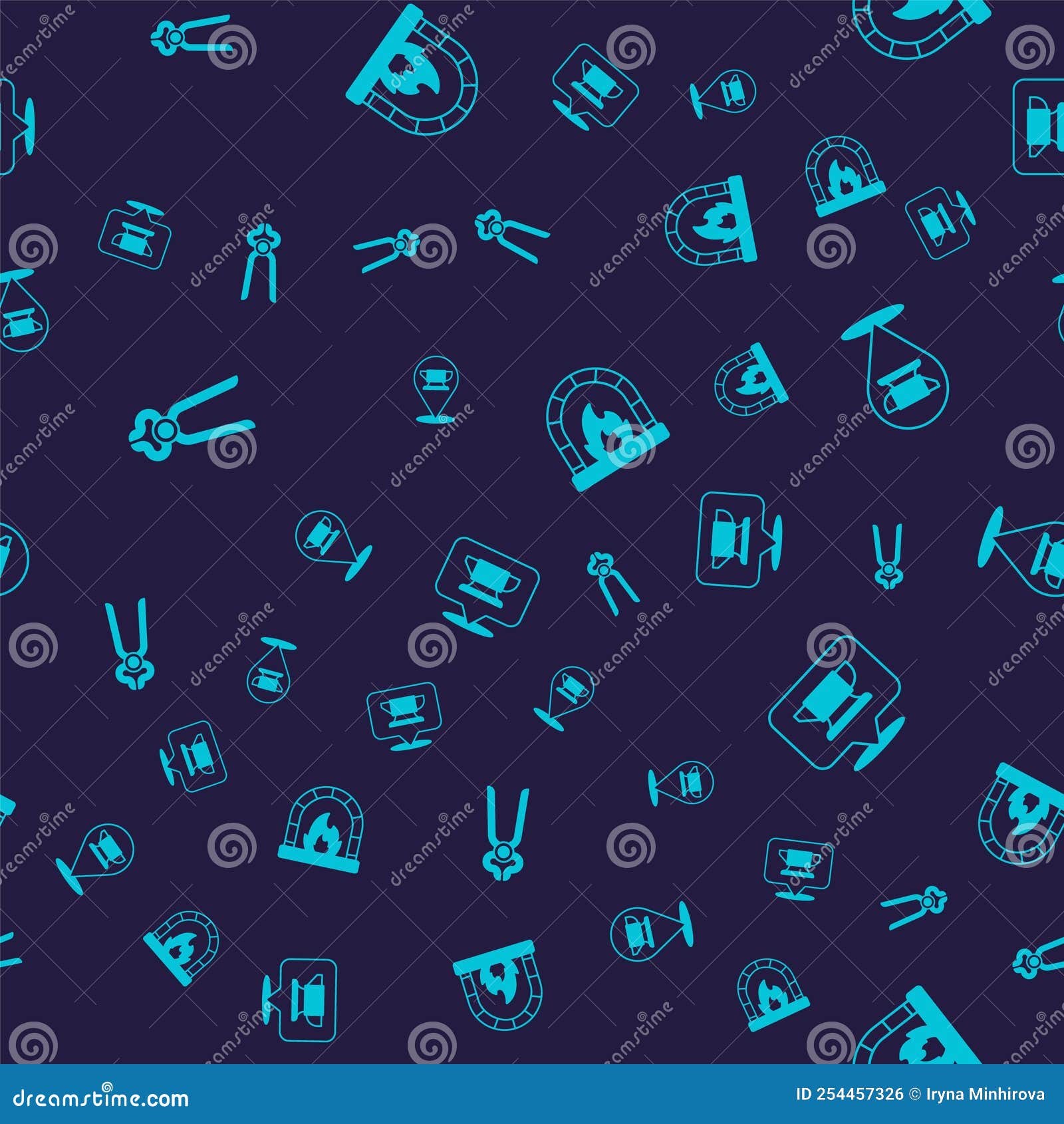 Set Blacksmith Pliers Tool, Anvil, Oven and on Seamless Pattern. Vector ...