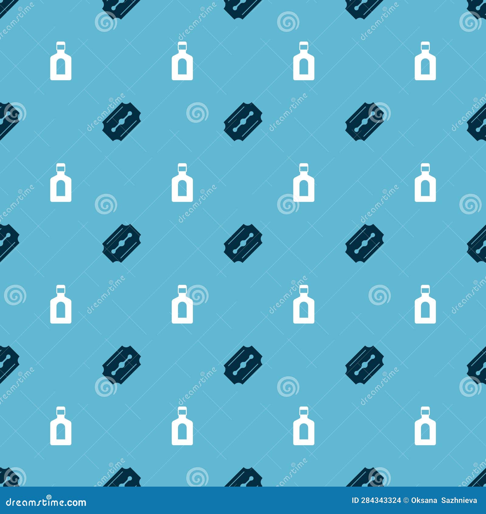 Set Blade Razor and Bottle of Shampoo on Seamless Pattern. Vector Stock ...