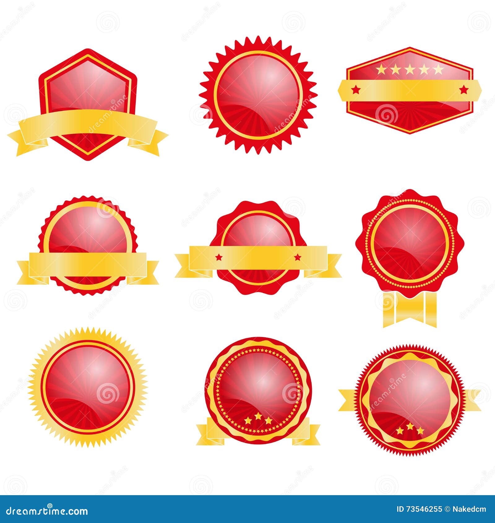 Set of Blank Badge with Red and Gold Color Stock Vector - Illustration ...