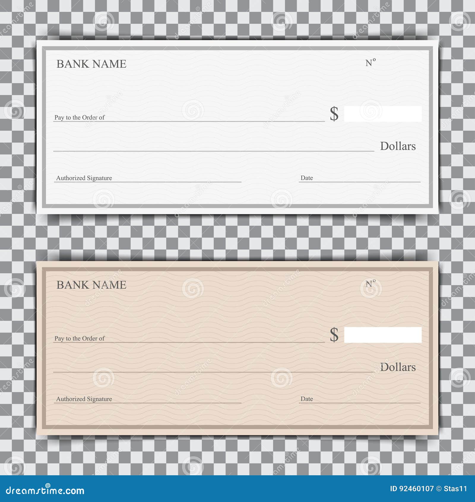 Set of Blank Bank Check with Shadow on a Transparent Background Stock ...