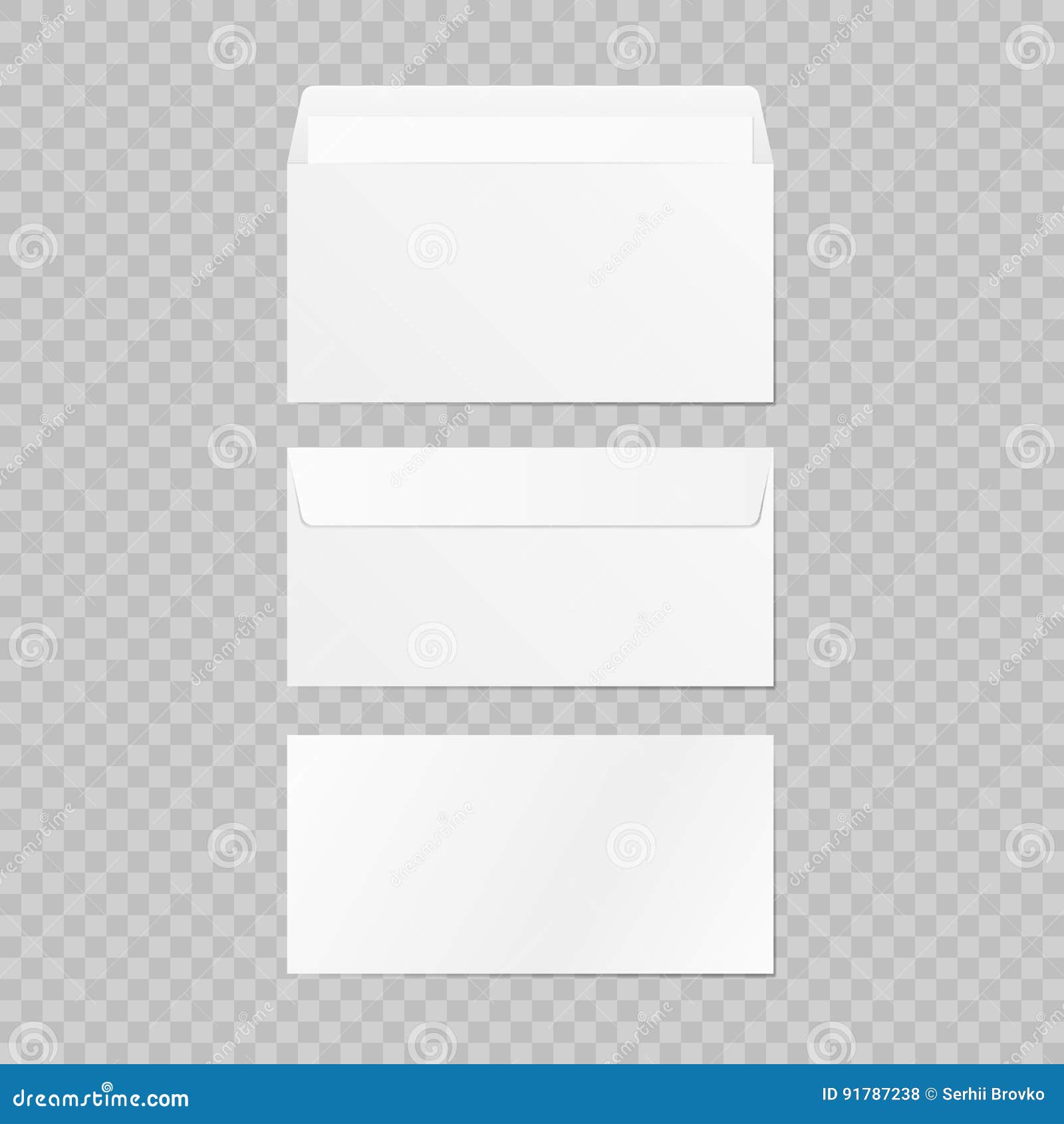 DL Envelopes Mockup Front And Back View, Vector Illustration. Set Of ...