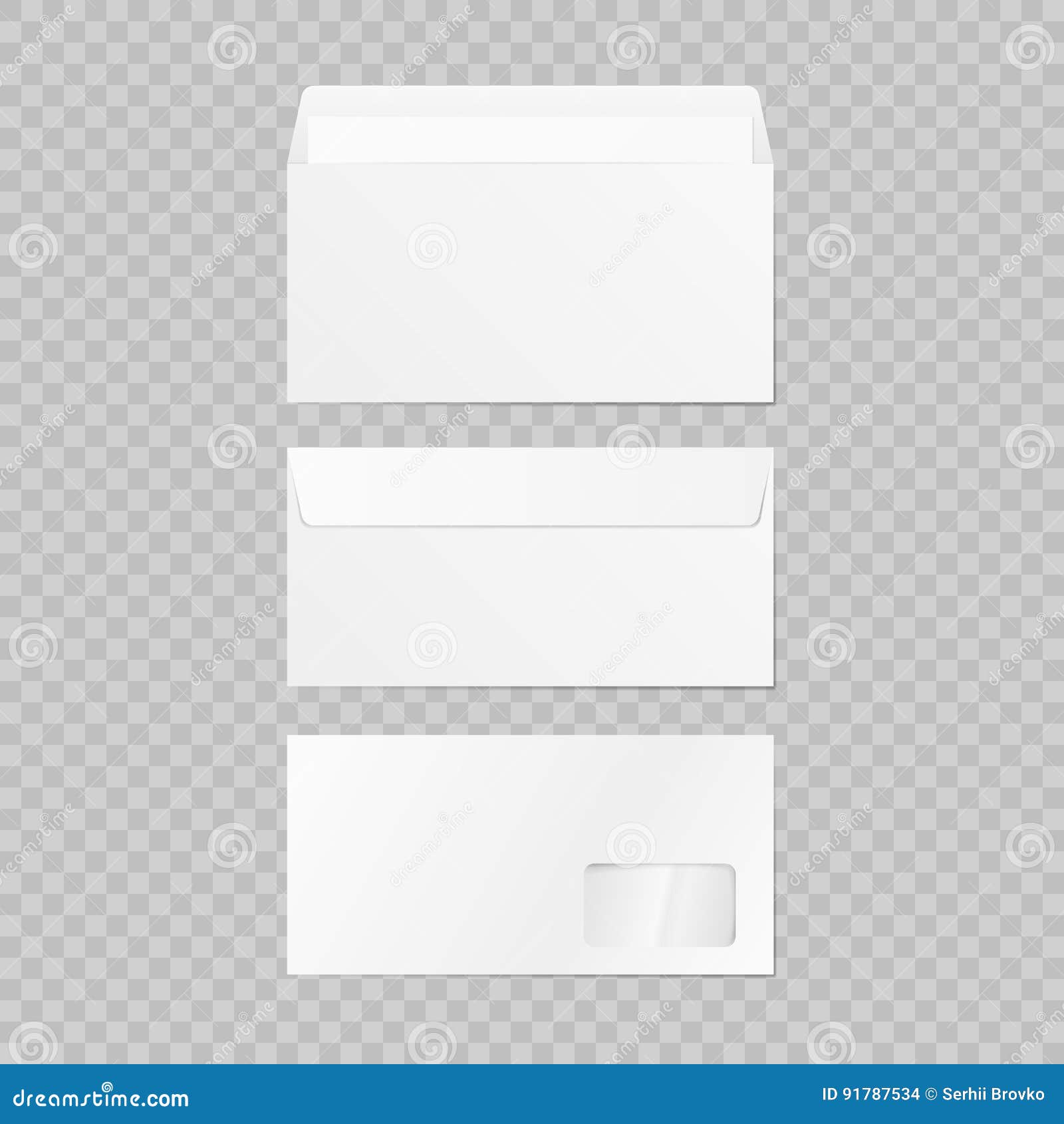 DL Envelopes Mockup Front And Back View, Vector Illustration. Set Of ...