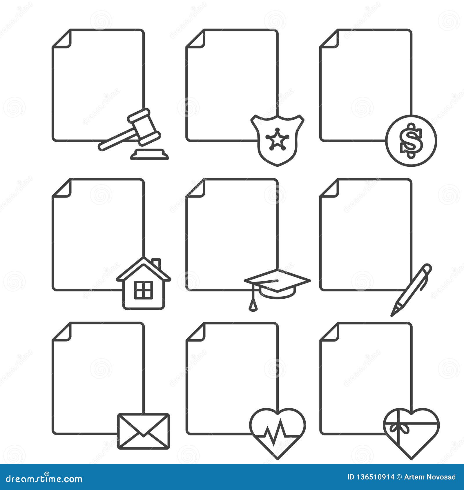 Set Of Blank Documents Icons For Various Services, Institutions And ...