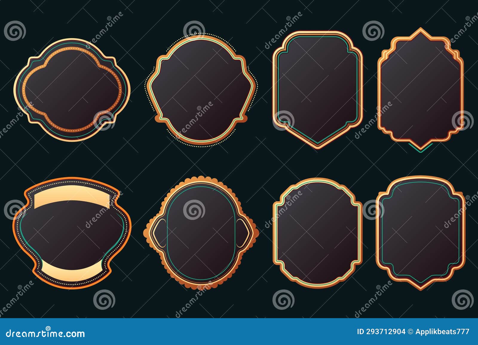 Set of Blank Empty Dark Shields. Shield Badge Shapes. Vintage Frames ...