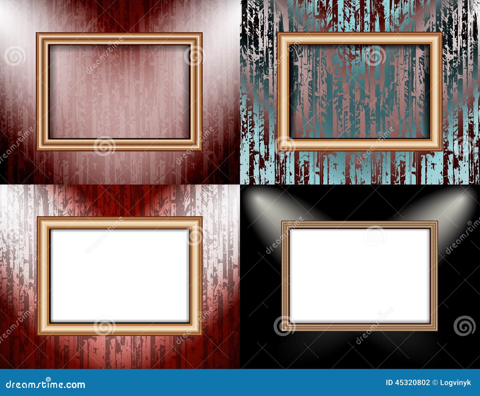 Set of Blank Frame on a Color Wall Lighting, Stock Vector ...