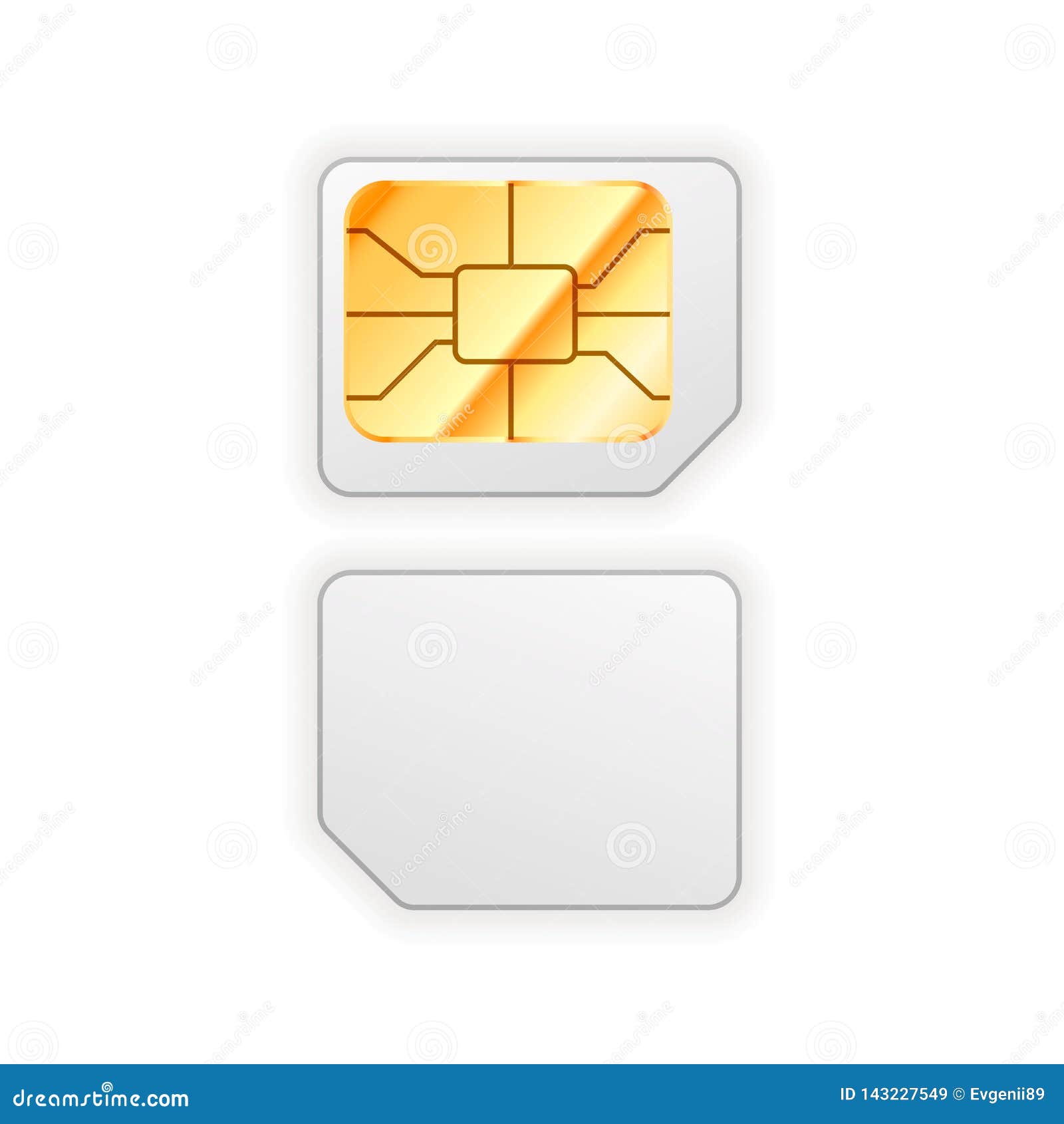 Set of Blank Micro Sim Card for Phone with Golden Glossy Chip from Both ...