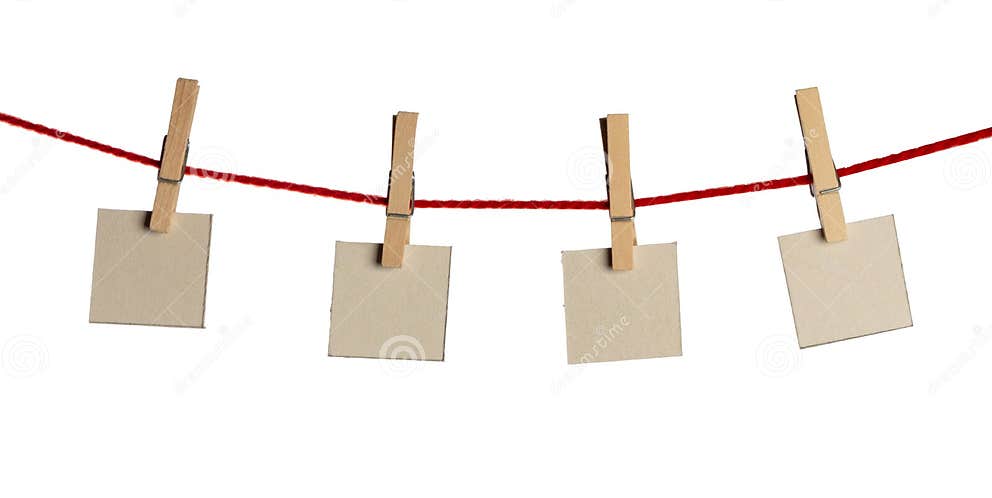 Set of Blank Notes Held on String Isolated Stock Image - Image of ...