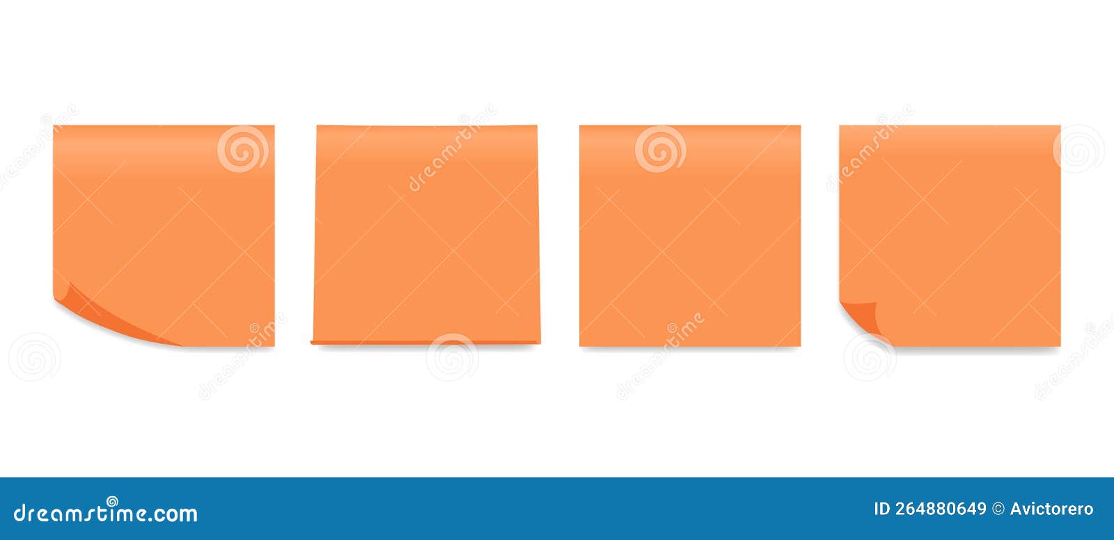 Set of Blank Orange Sticky Notes Isolated on White Background Stock ...