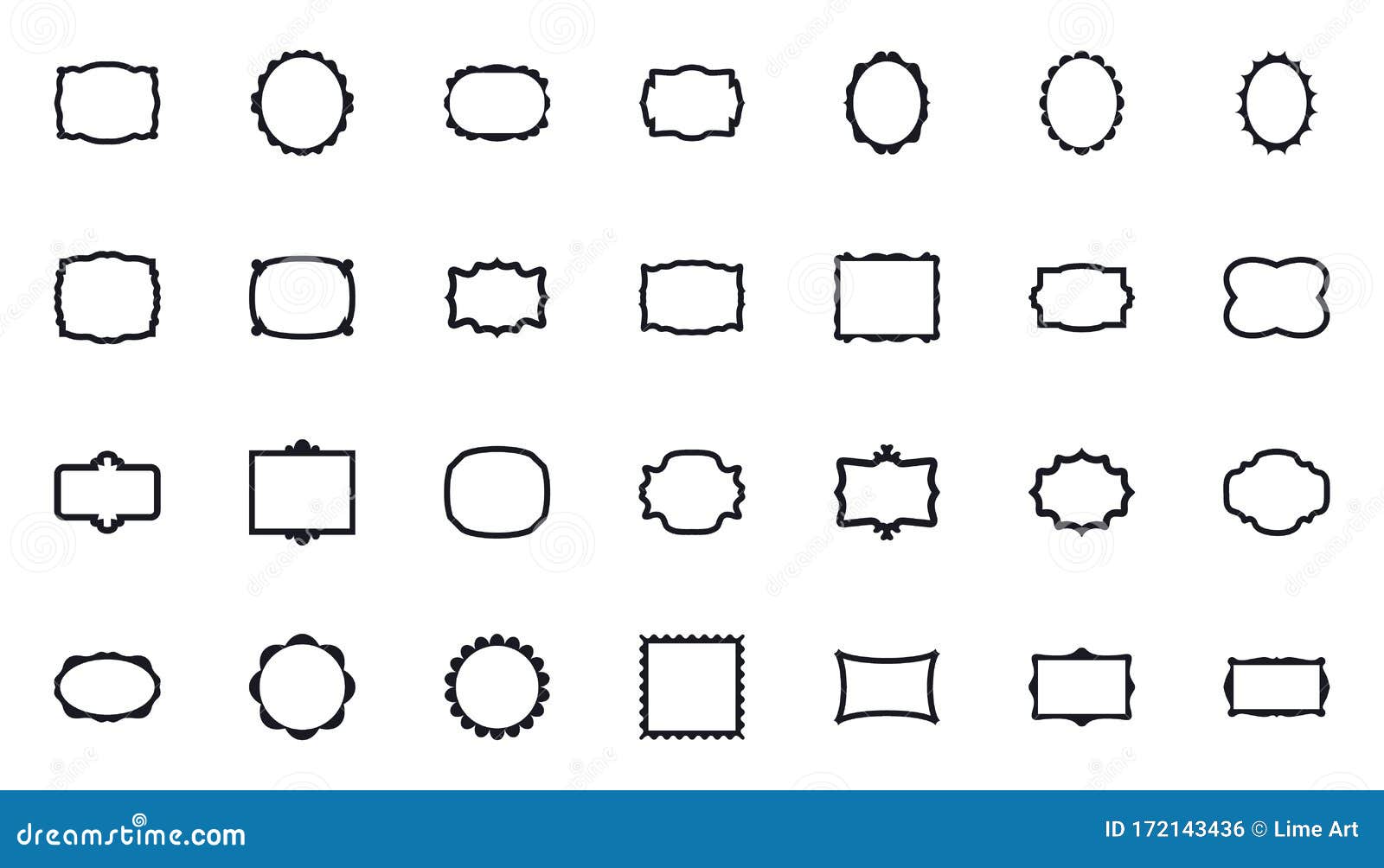 Set of Blank Photo Frames. Vector Illustration of a Round, Oval and ...