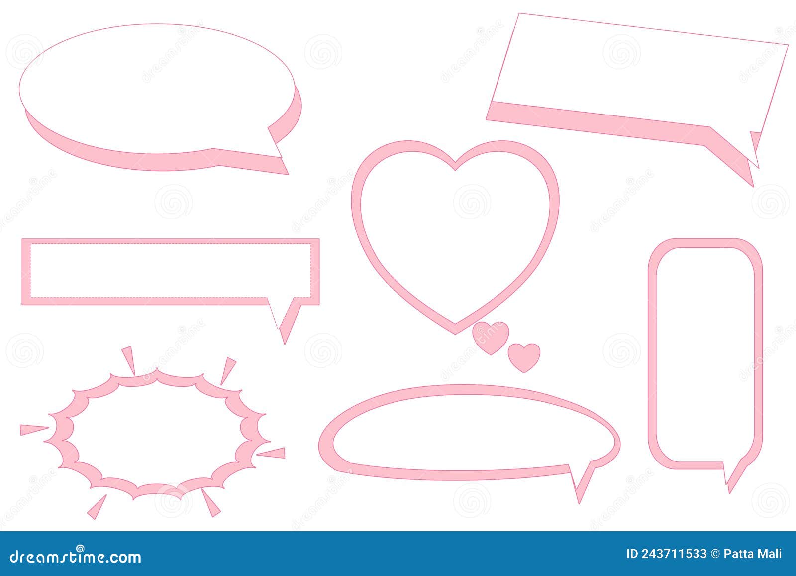 Set of the Blank Pink Speech Bubble, Conversation Box, Chatbox, Frame ...