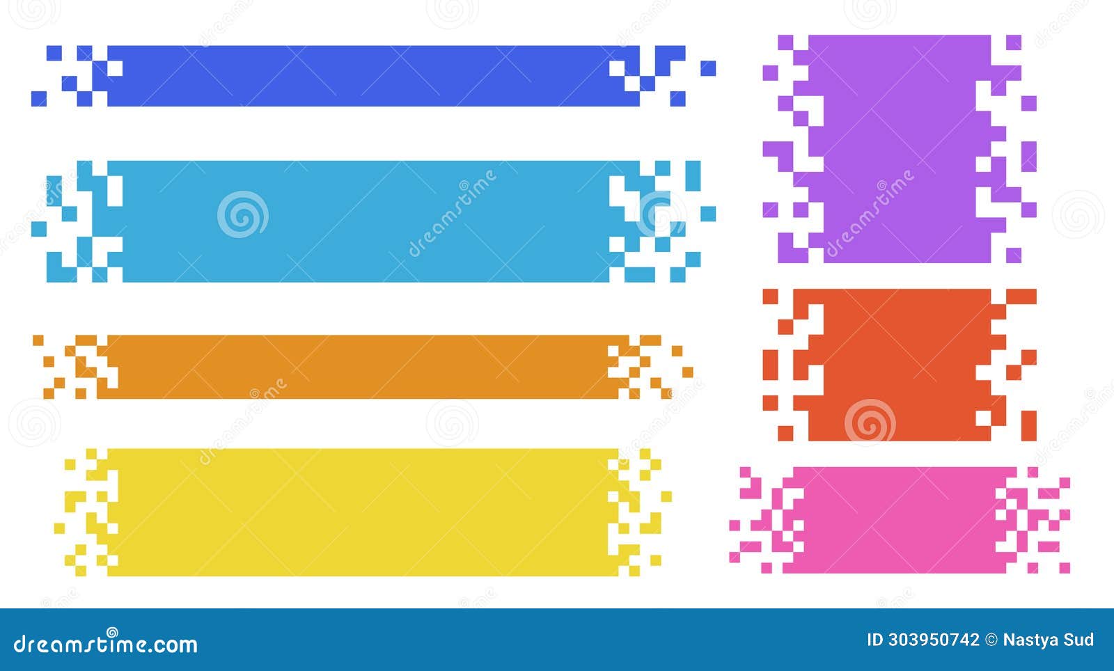 Set of Blank Pixelated Geometric Shape. Colorful Broken Pixel Rectangle ...