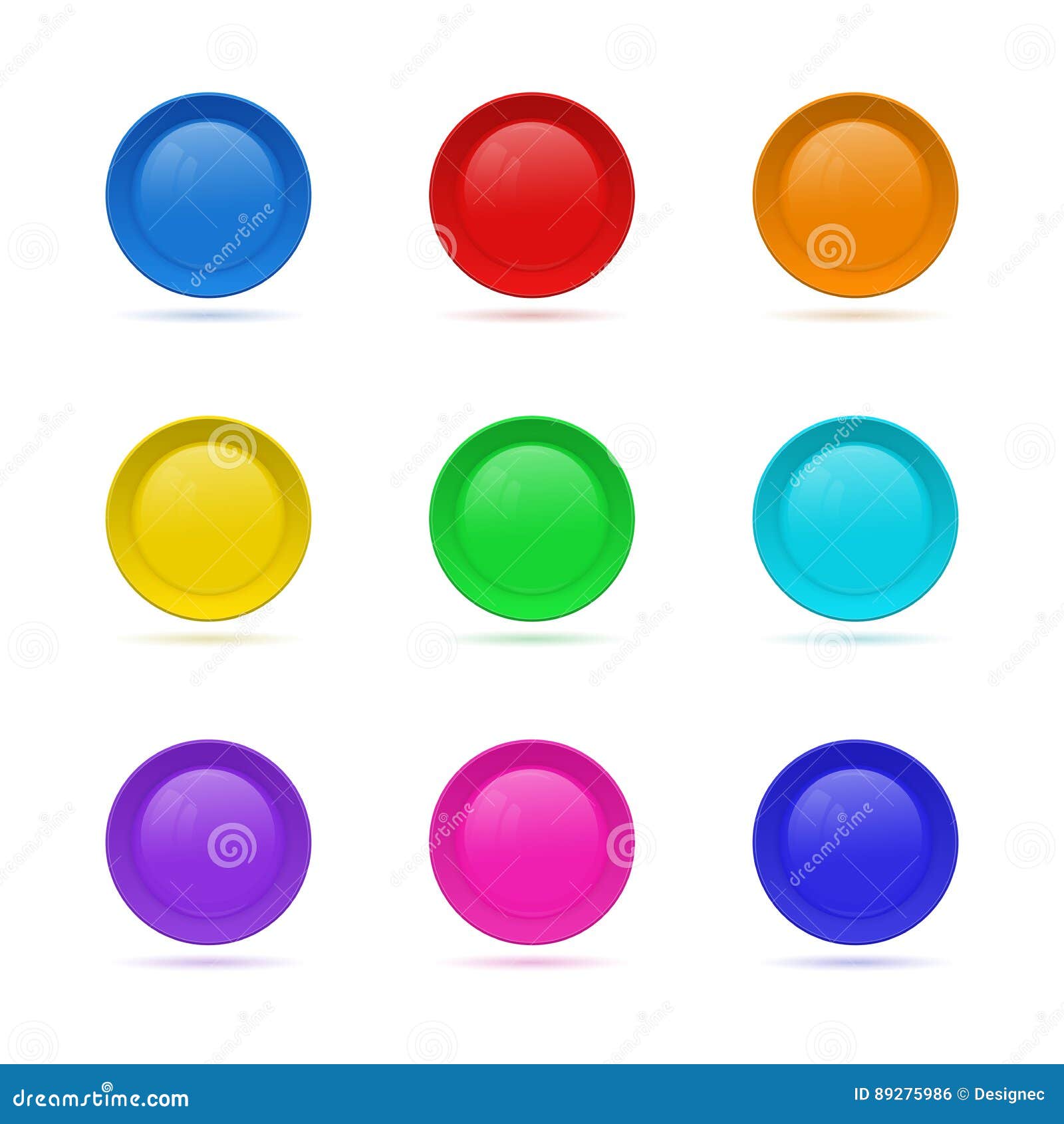Set of Blank Round Button for Website. 3D Glass Button Collection ...