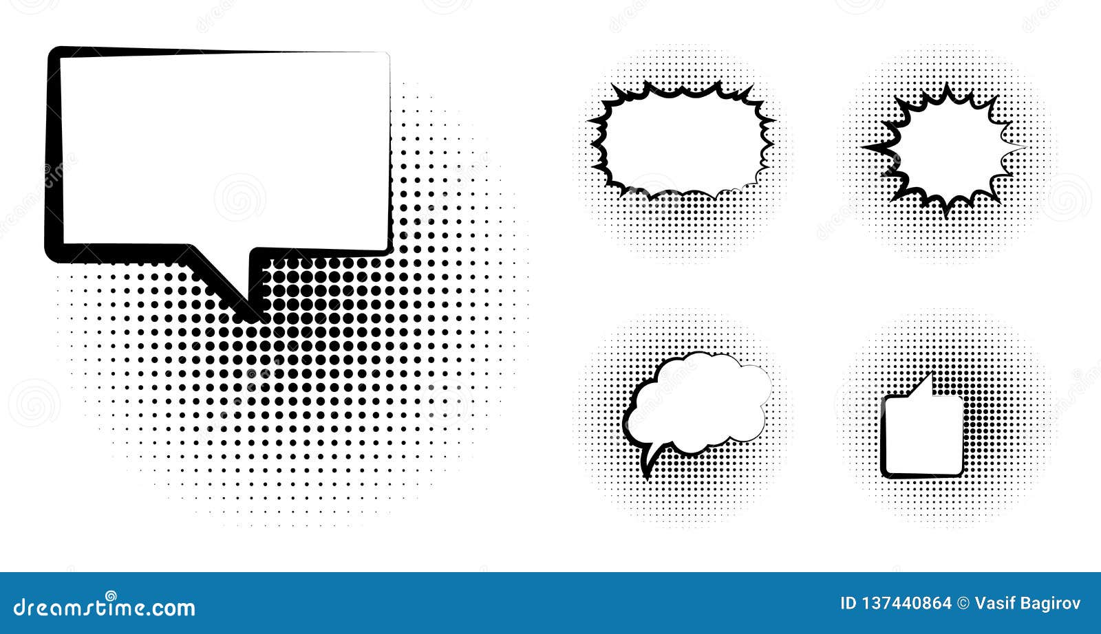 Set of Blank Template in Pop Art Style. Vector Comic Text Speech Bubble Halftone Dot Background ...