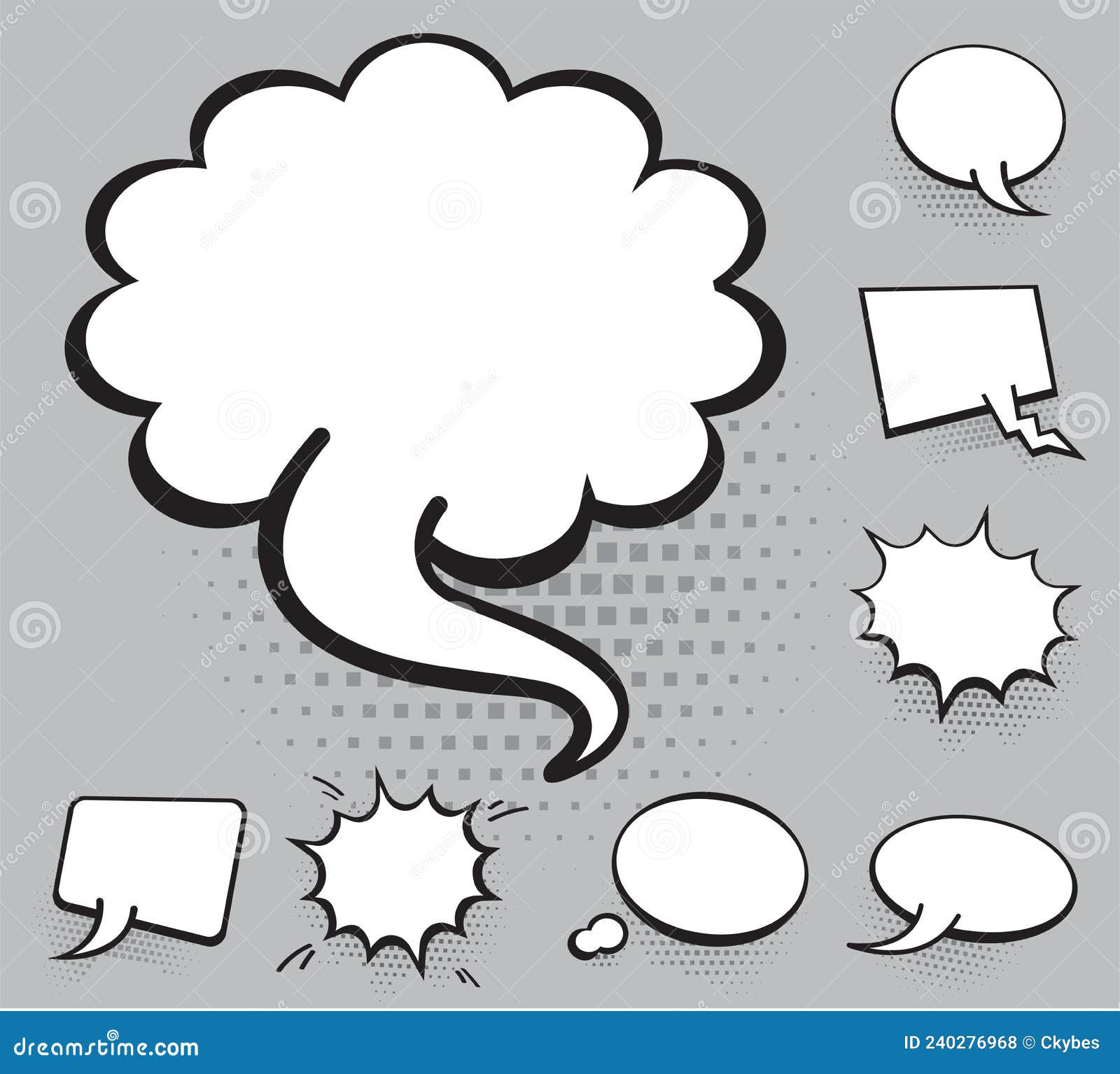 Set of Blank Template in Pop Art Style. Vector Comic Text Speech Bubble Halftone Dot Background ...