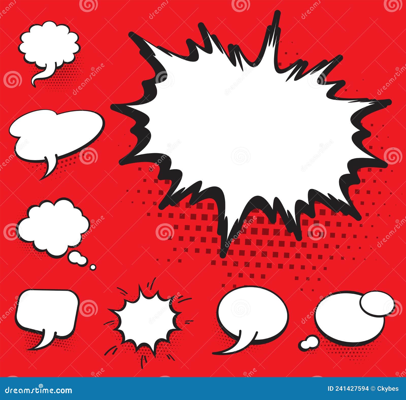 Set of Blank Template in Pop Art Style. Vector Comic Text Speech Bubble Halftone Dot Background ...