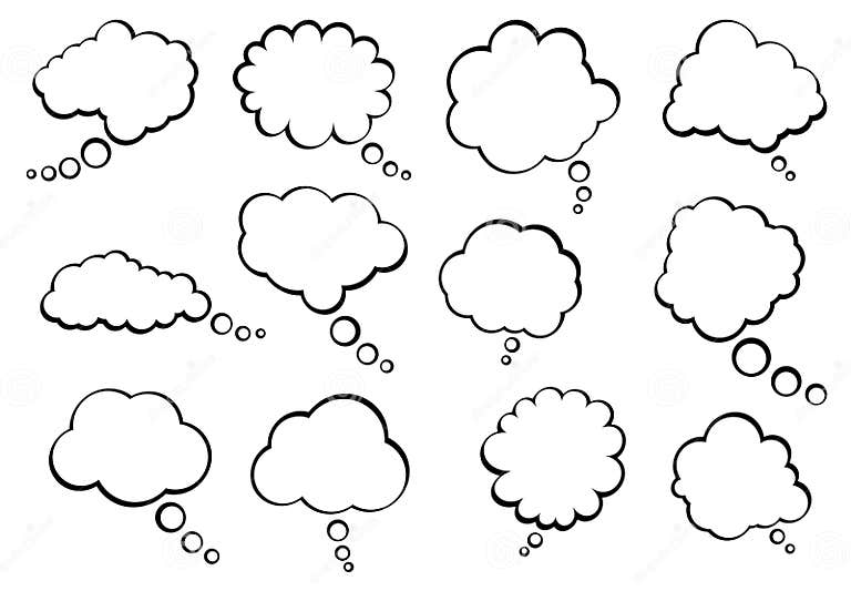 Set of Blank Thought Bubbles in Various Cloud Shapes Stock Illustration ...