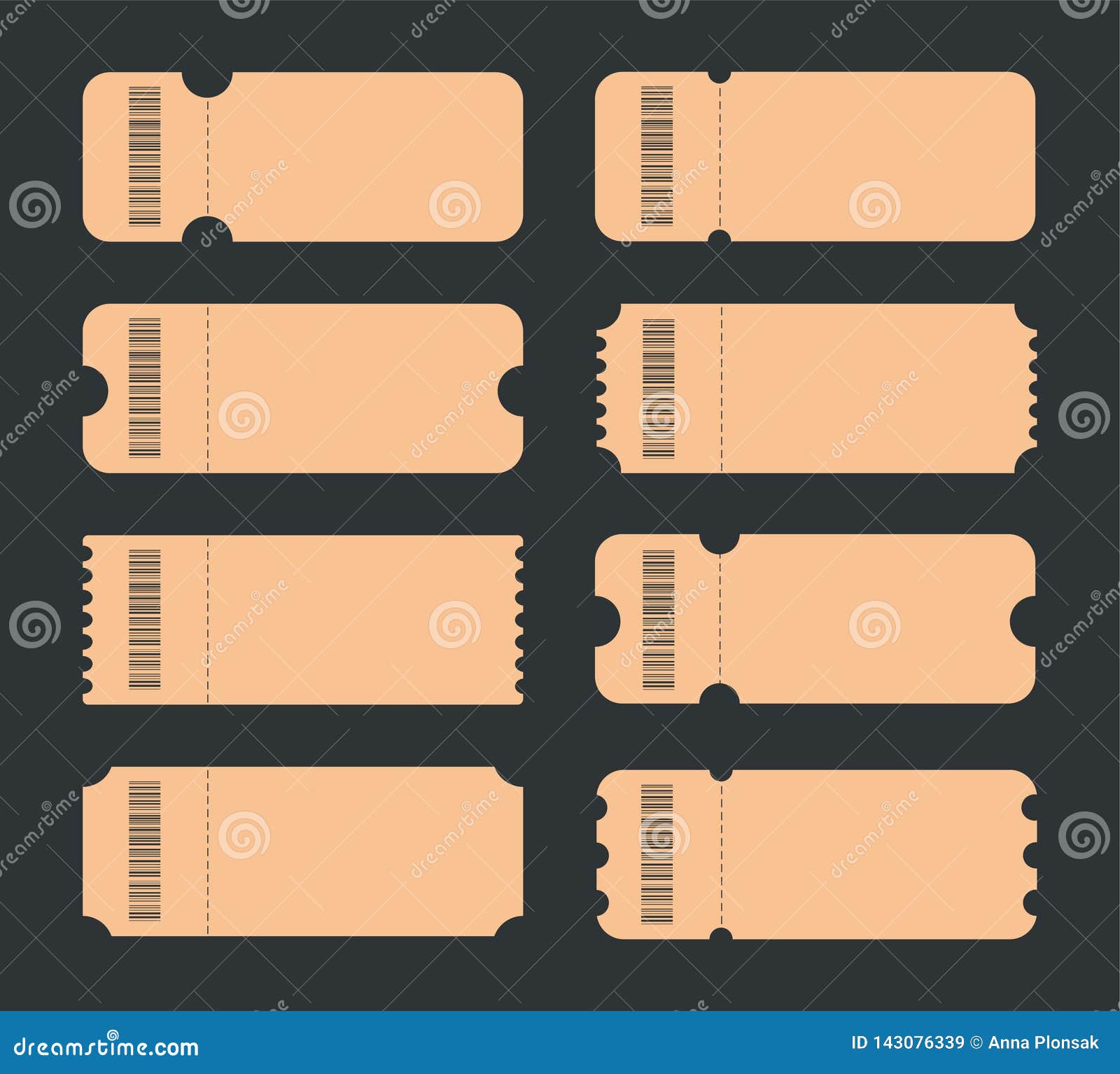 Set of Blank Ticket. Ticket Icons. Ticket with Barcode. Vector ...