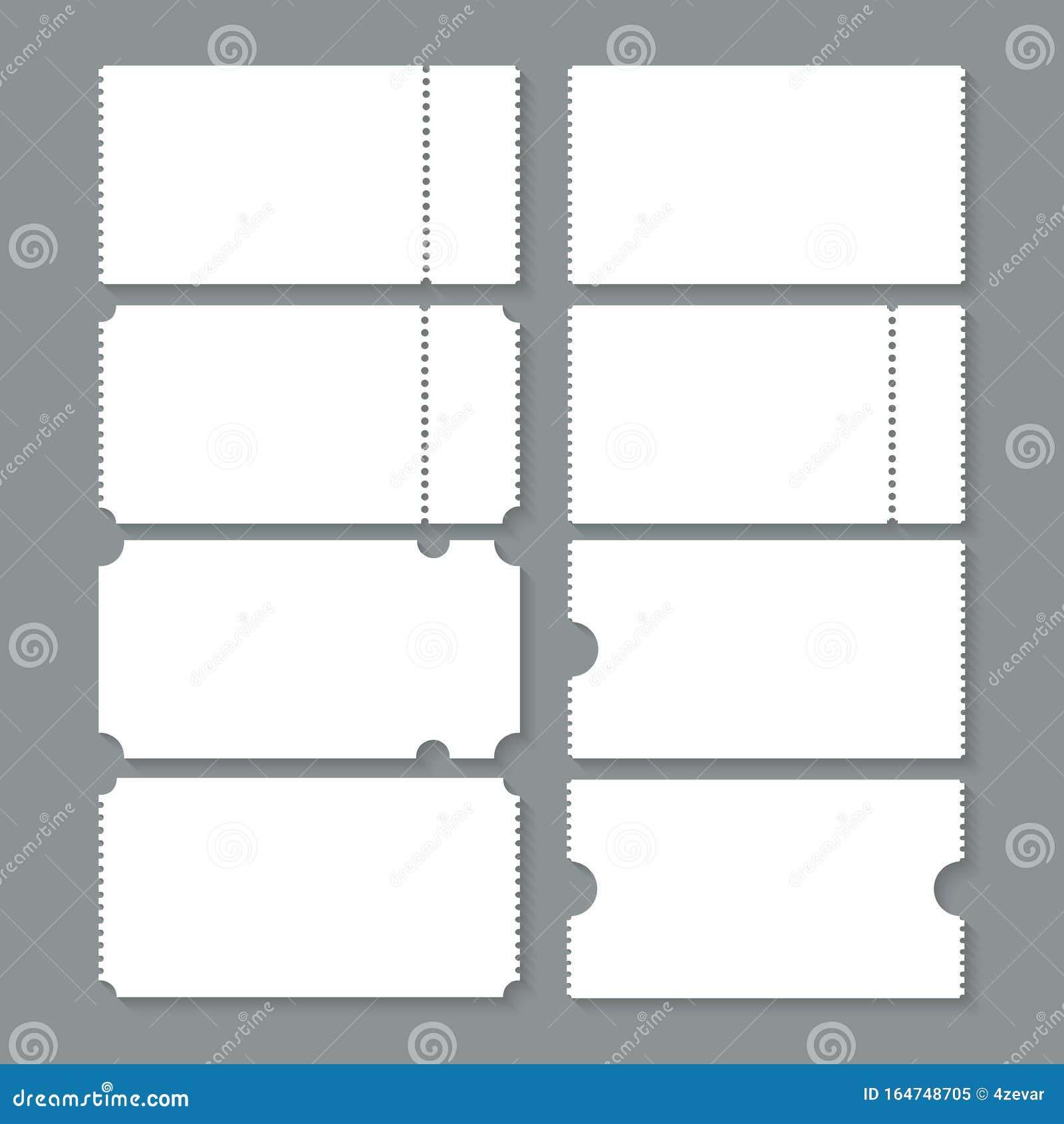 Set of Blank Ticket Mockup Template. Realistic Coupon on Grey ...
