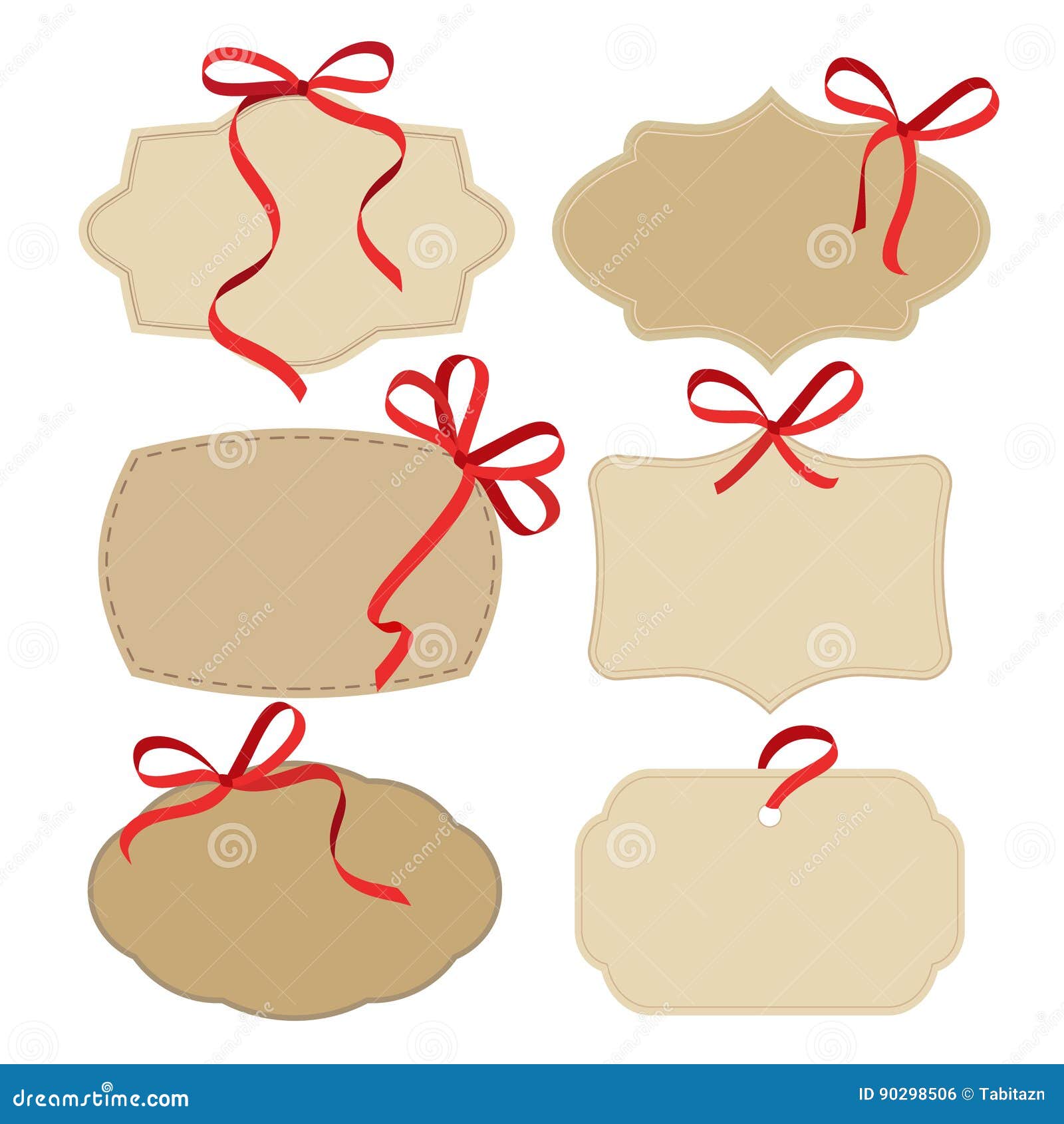 Set of Blank Vintage Frames, Labels or Stickers with Red Ribbons ...