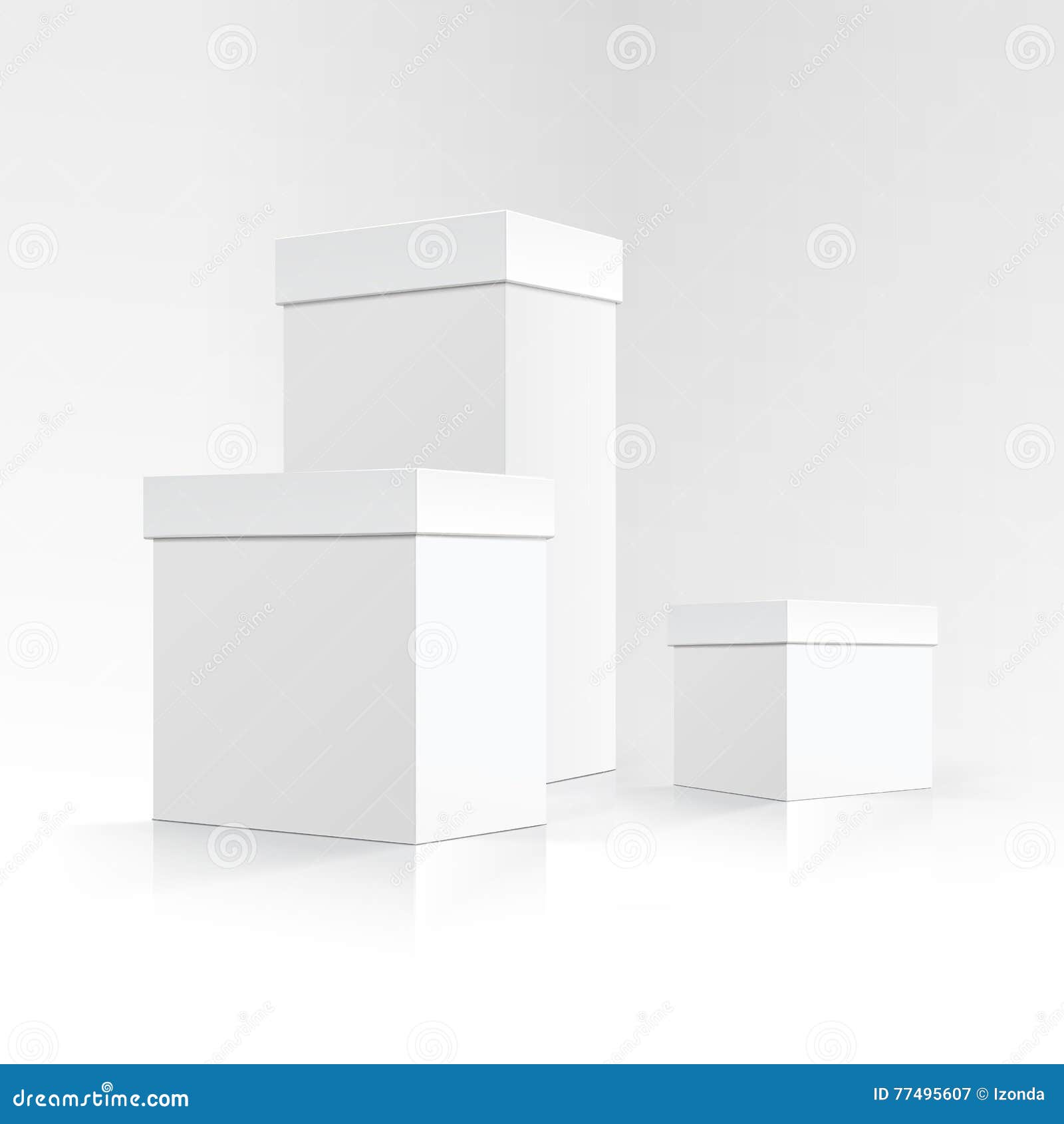 Set of Blank White Carton Boxes of Different Sizes and Shapes in ...