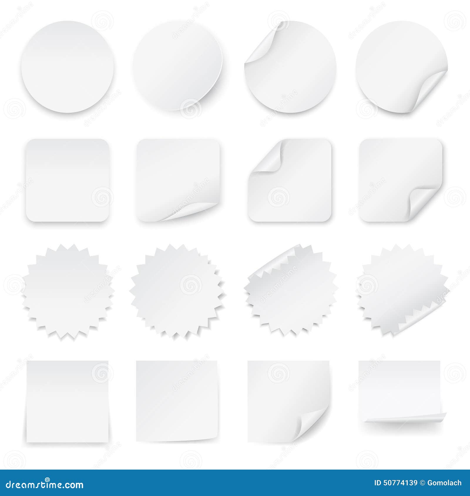 Set Of Blank White Labels With Rounded Corners In Different Shapes ...