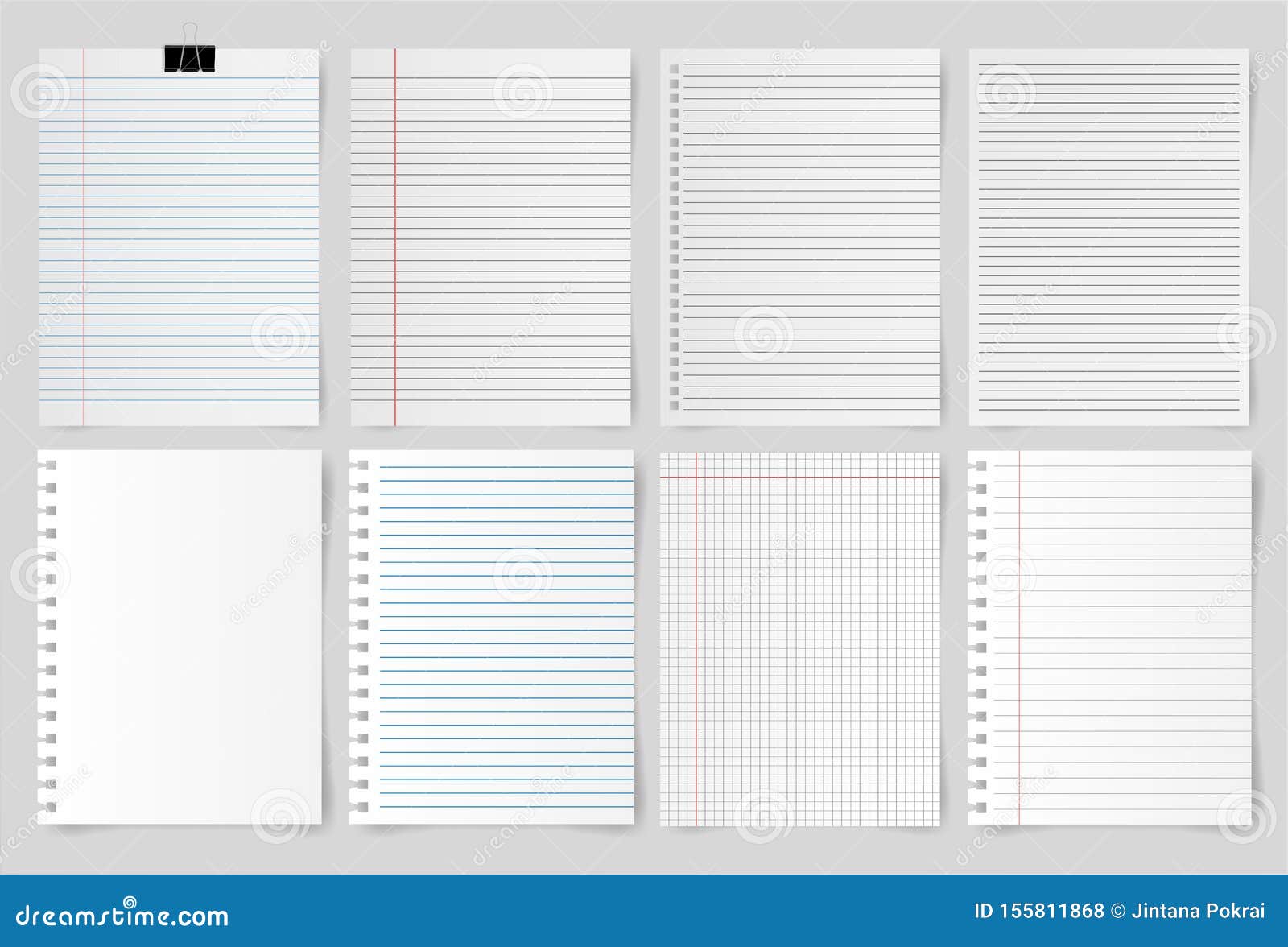 Set of Blank White Note Paper and Notebook Sheet on Gray Background ...