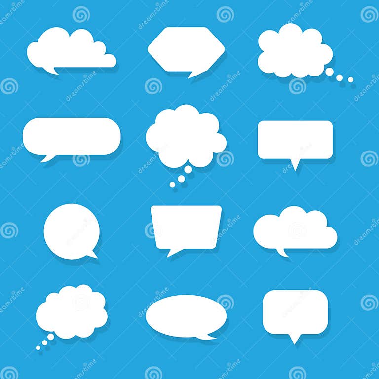 Set of Blank White Speech Bubbles and Text Boxes Isolated on Blue ...