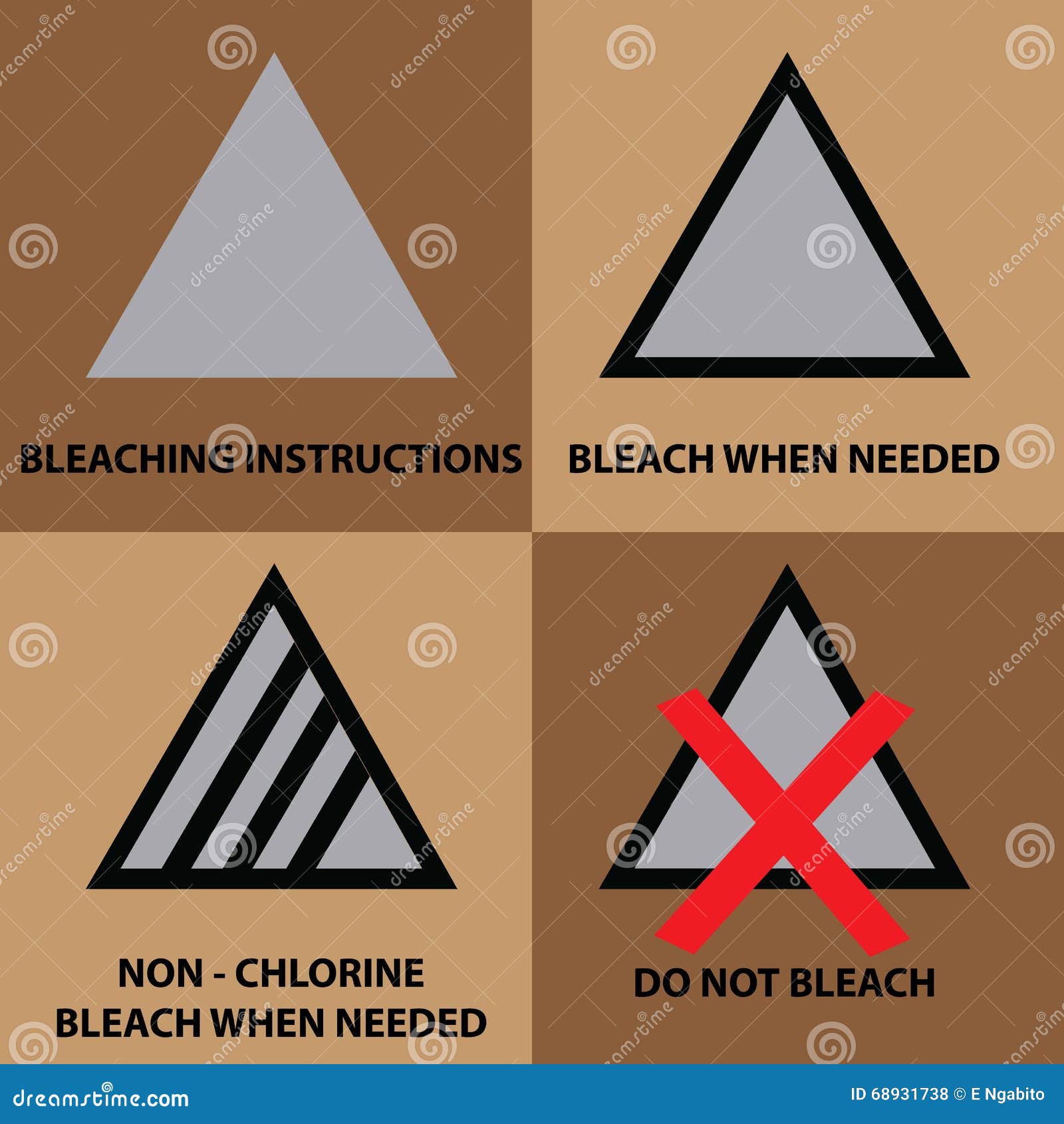 Set Of Bleaching Instruction Symbols To Be Use On Laundry Vector ...