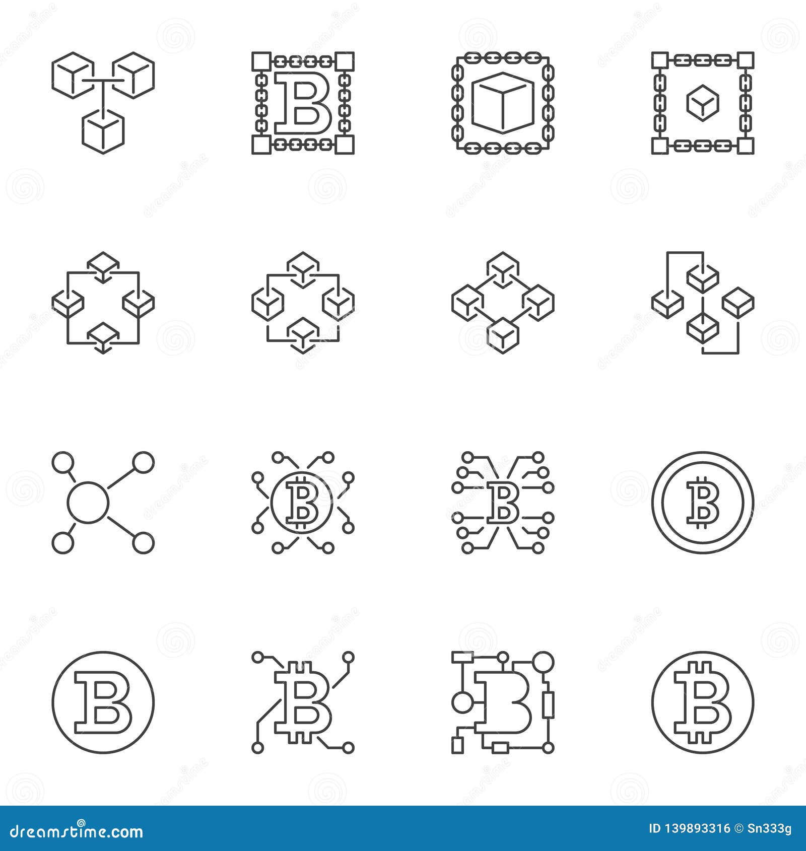 Set of Blockchain Linear Icons - Vector Block Chain Symbols Stock ...
