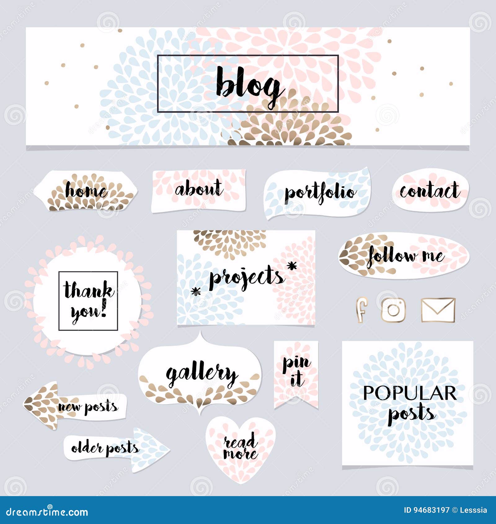 A Set of Blog Design Elements Kit. Frames, Dividers, Decorative Stock ...