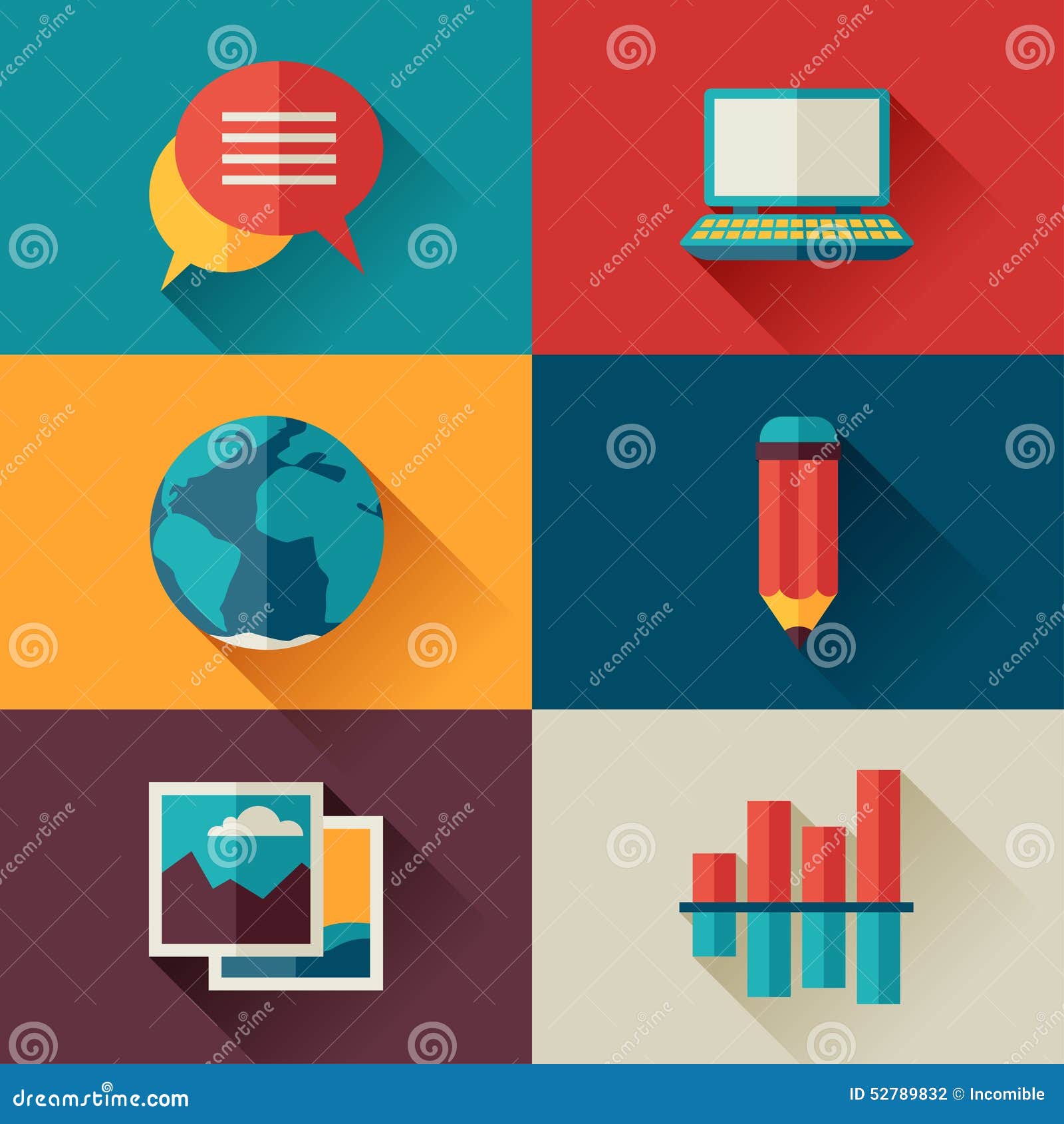 Set of Blog Icons in Flat Design Style Stock Vector - Illustration of ...