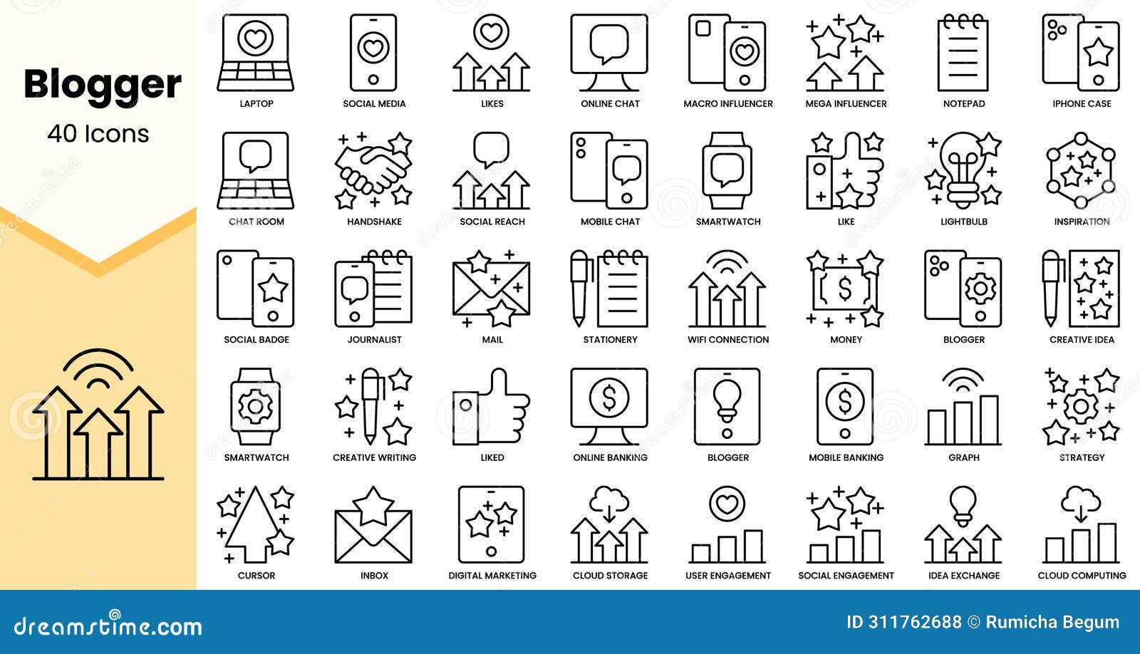 Set of Blogger Icons. Simple Line Art Style Icons Pack Stock Vector ...
