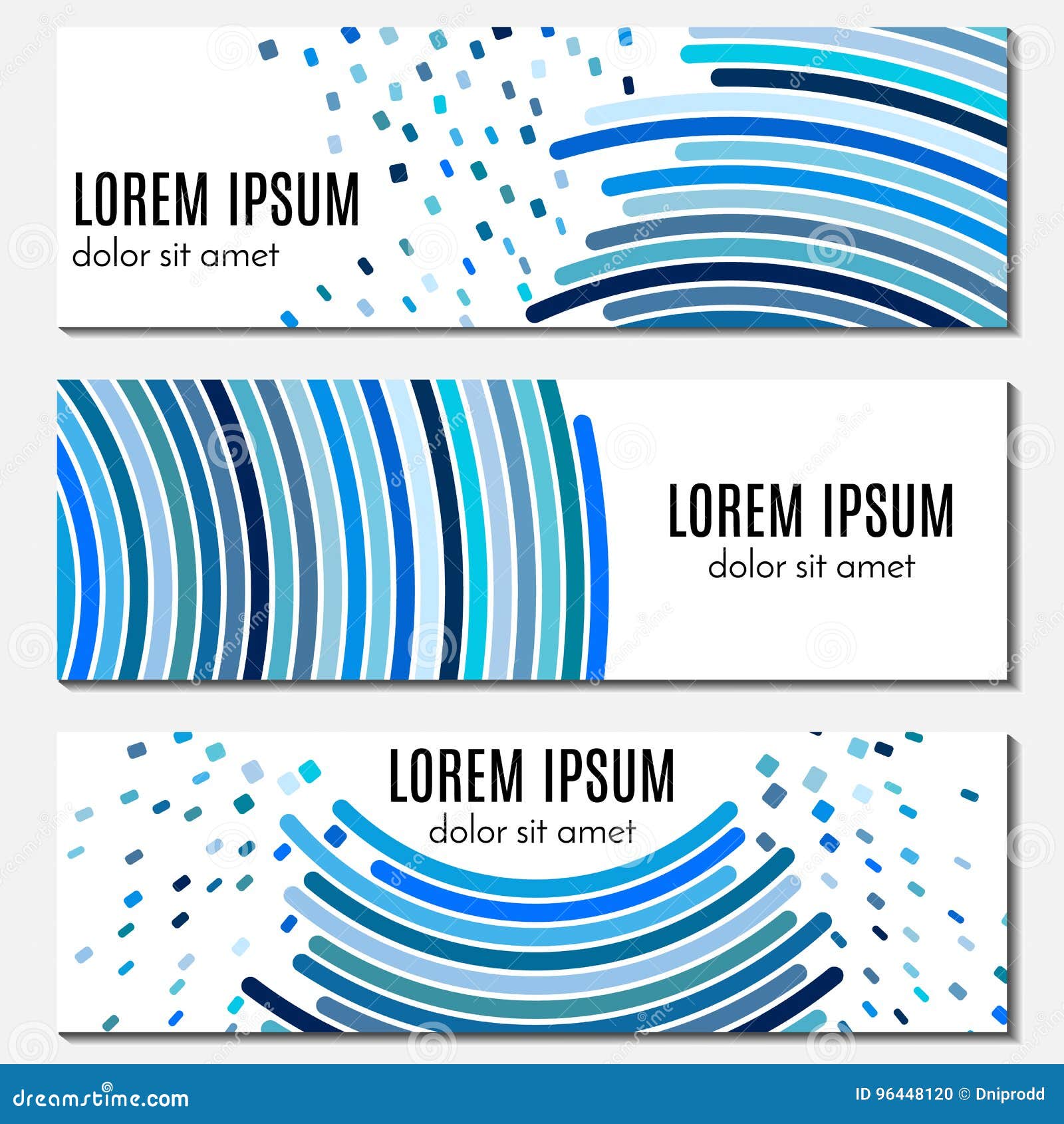 Set of Blue Abstract Header Banners with Curved Lines and Flying Pieces ...