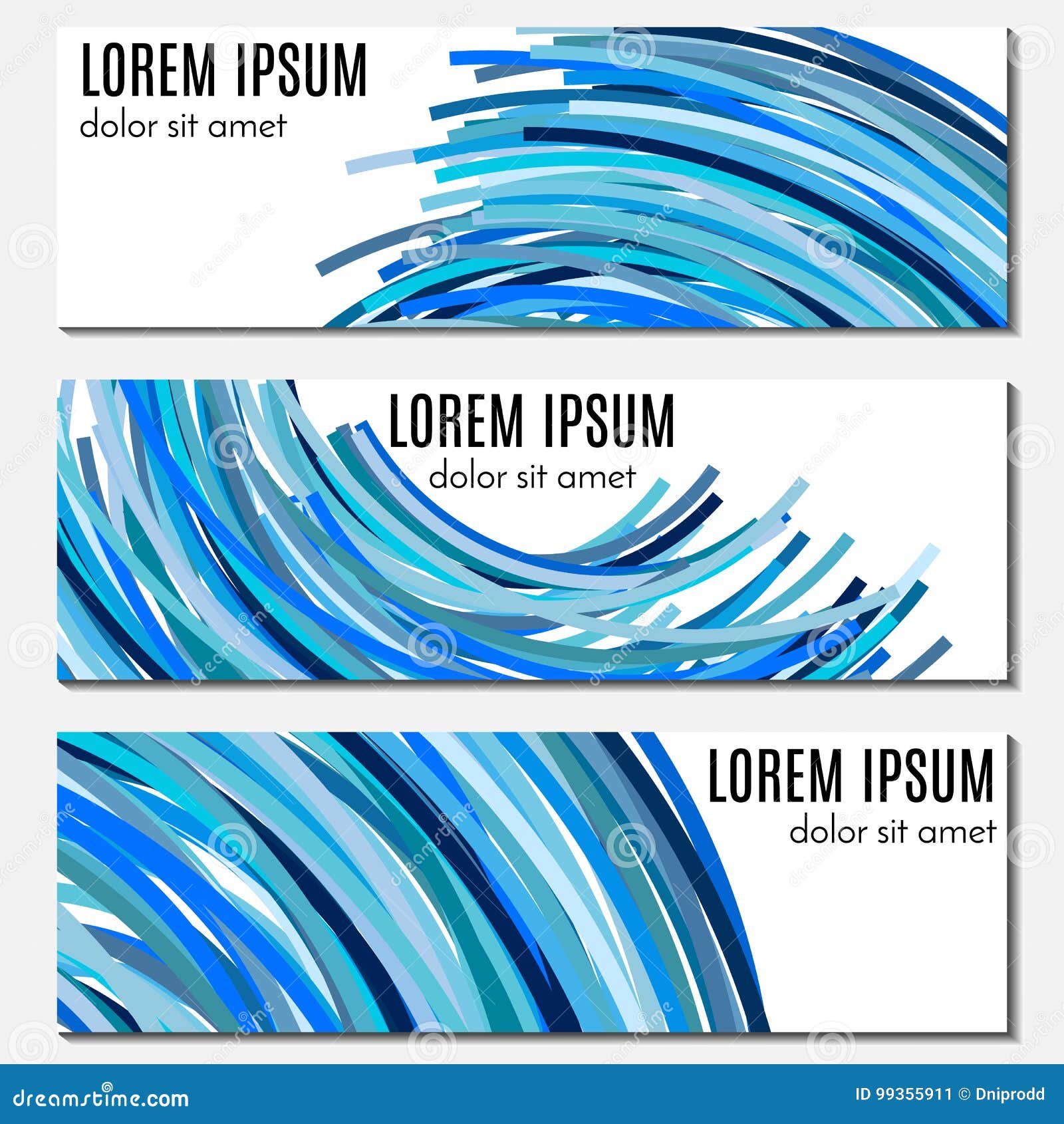 Set of Blue Abstract Header Banners with Curved Lines and Place for ...