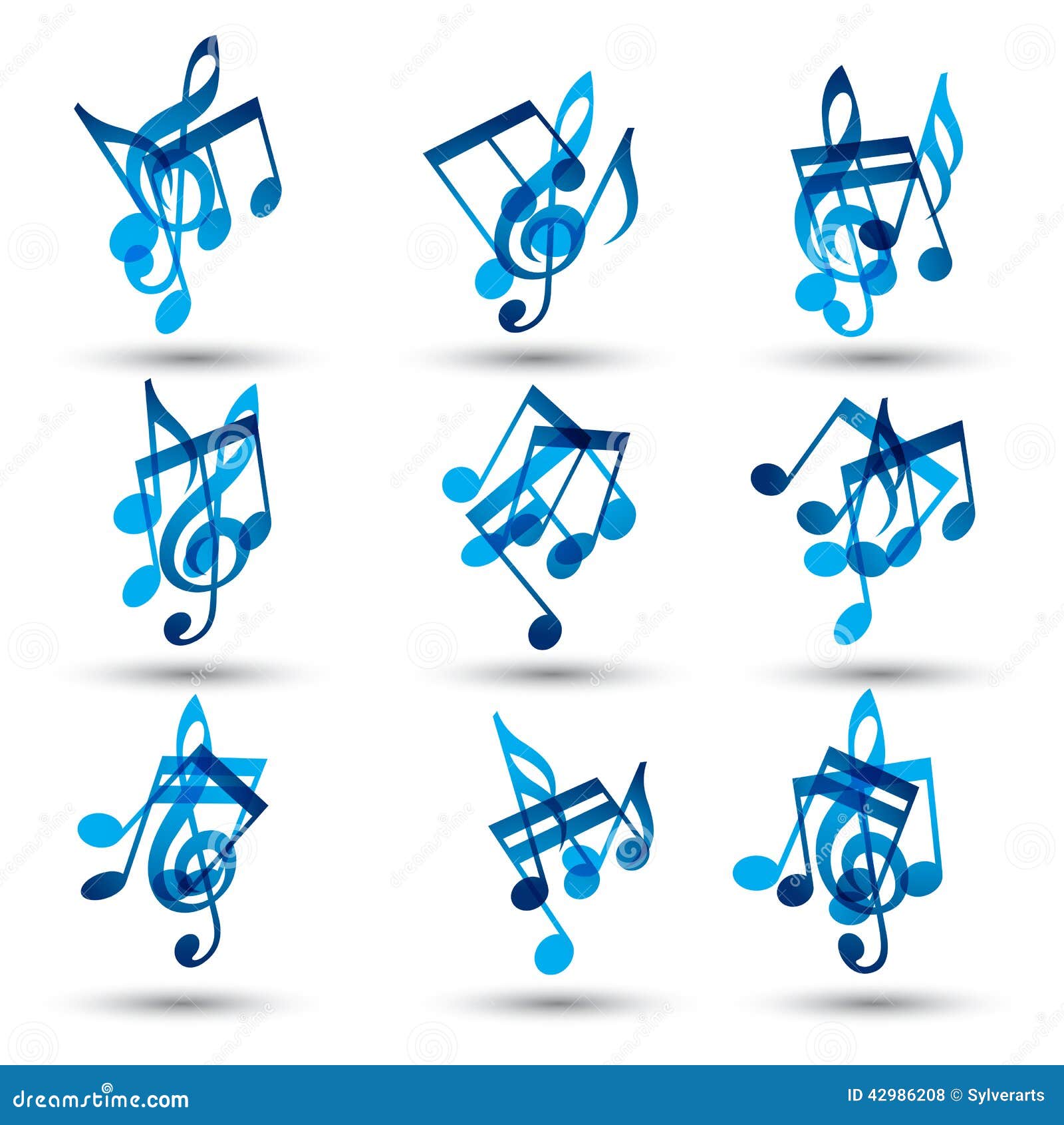 Set of Blue Abstract Musical Notes Symbols. Stock Vector - Illustration ...