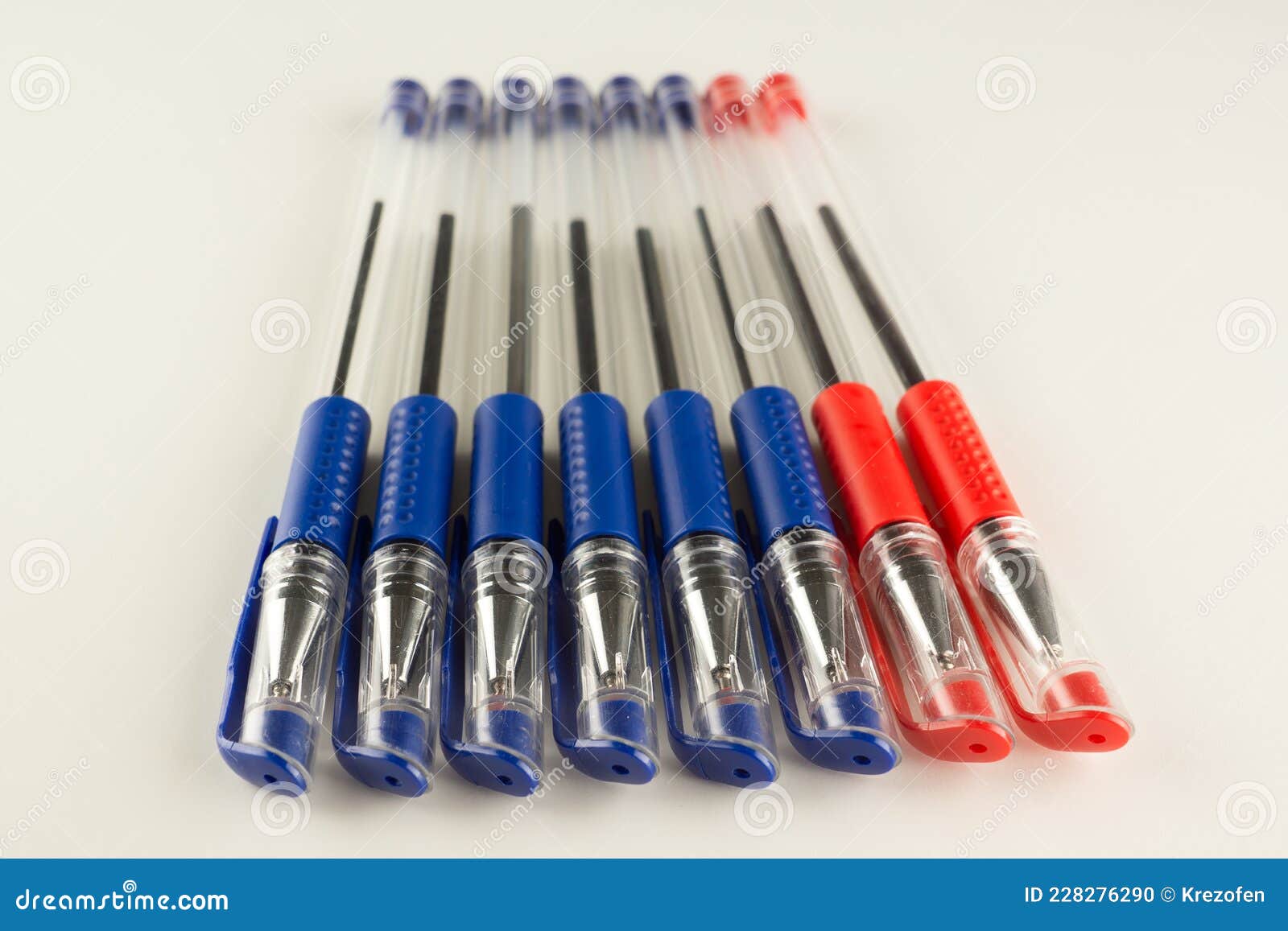 Set of Blue Ballpoint Pens Lined Up Hardly Stock Photo - Image of ...