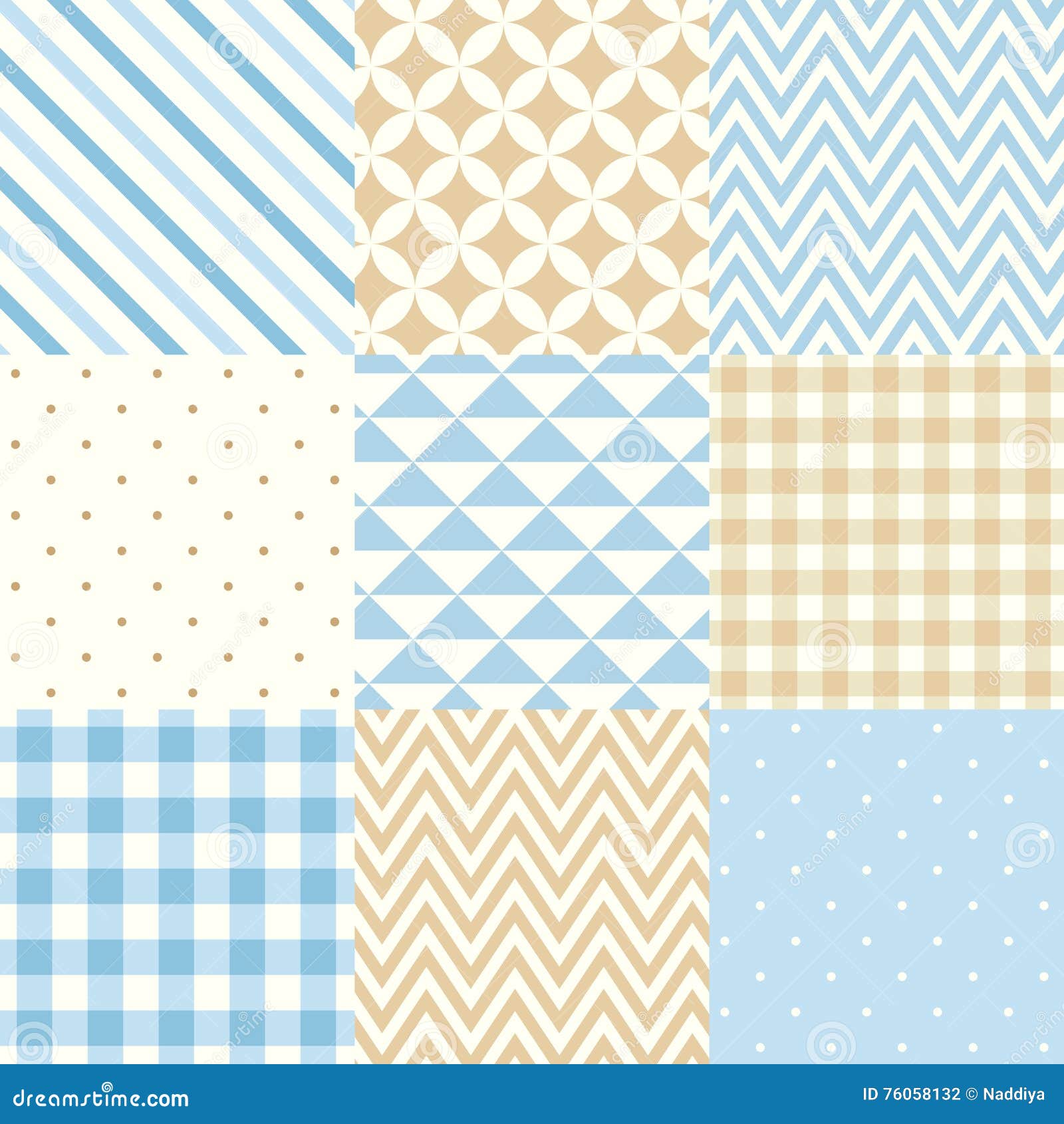 Set of Blue and Beige Seamless Geometric Patterns. Vector Illustration ...