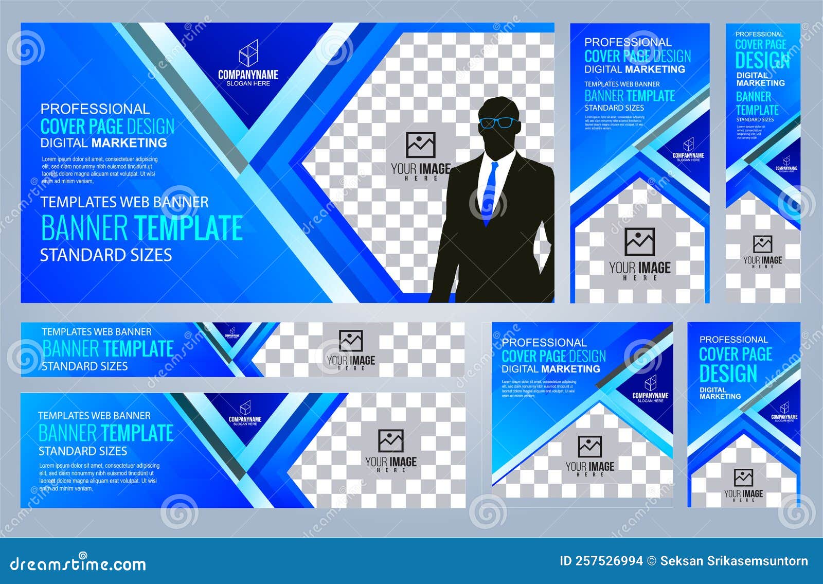 Set of Blue and Black Web Banners Templates Stock Vector - Illustration ...